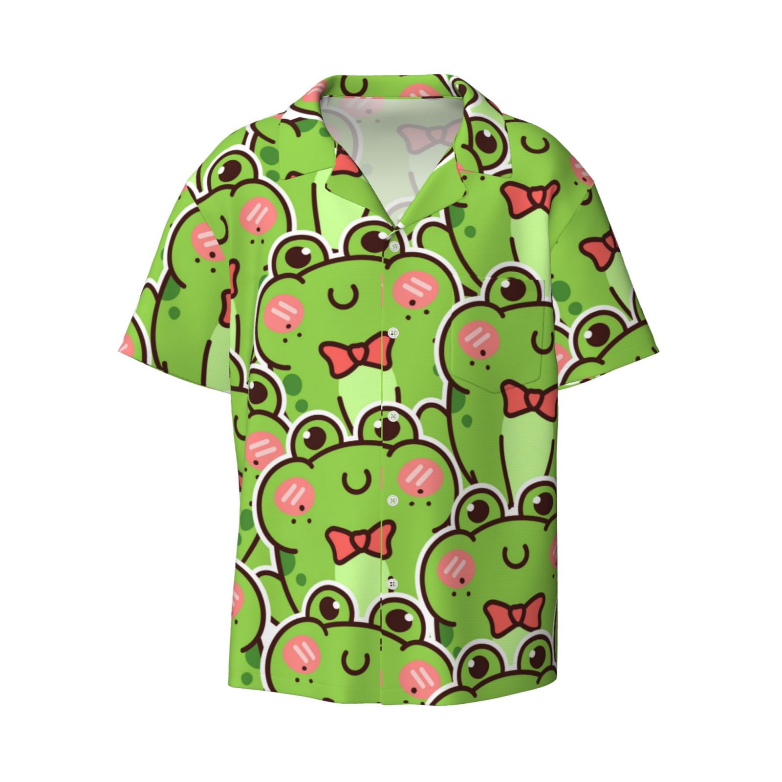 Haiem Cute Green Frog Men's Casual Shirts Short Sleeve Button Down ...