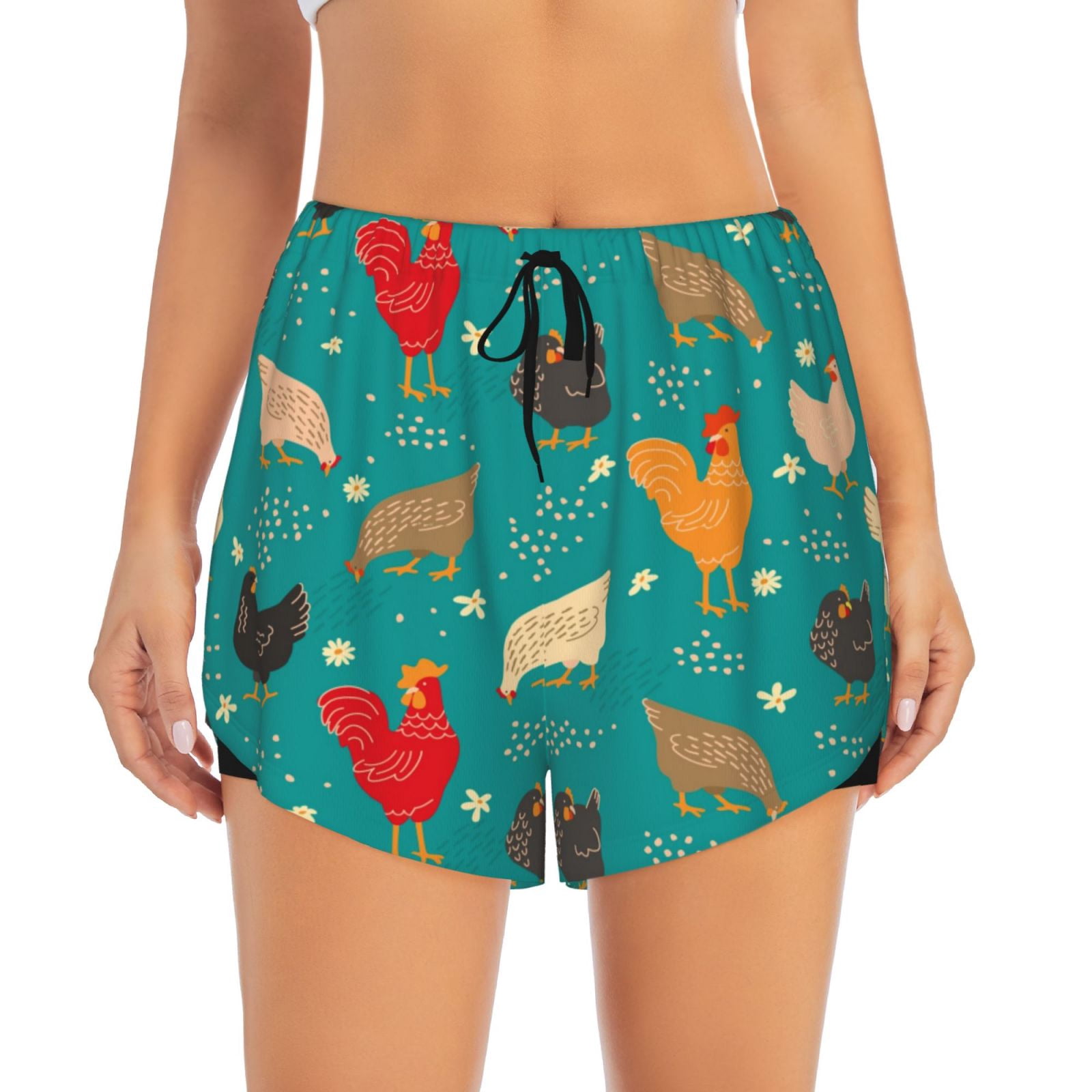 Haiem Cute Hens And Rooster Women's 2 in 1 Running Shorts - Lightweight ...