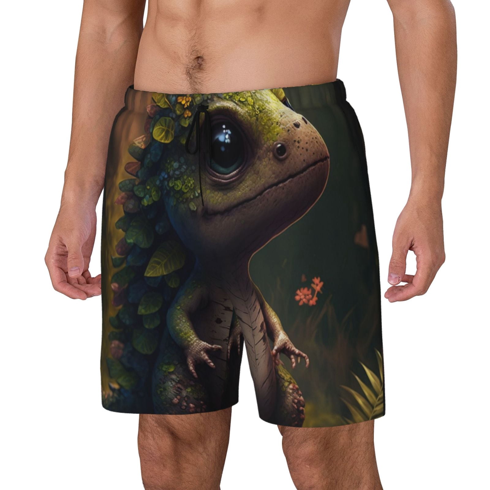 Haiem Cute Leaf Animal Mens Swim Trunks with Compression Liner 2 in 1 ...