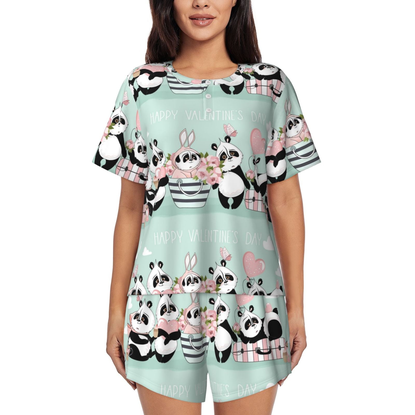 Haiem Cute Panda Pattern Pajama Set for Women 2 Piece Lounge Set Short ...