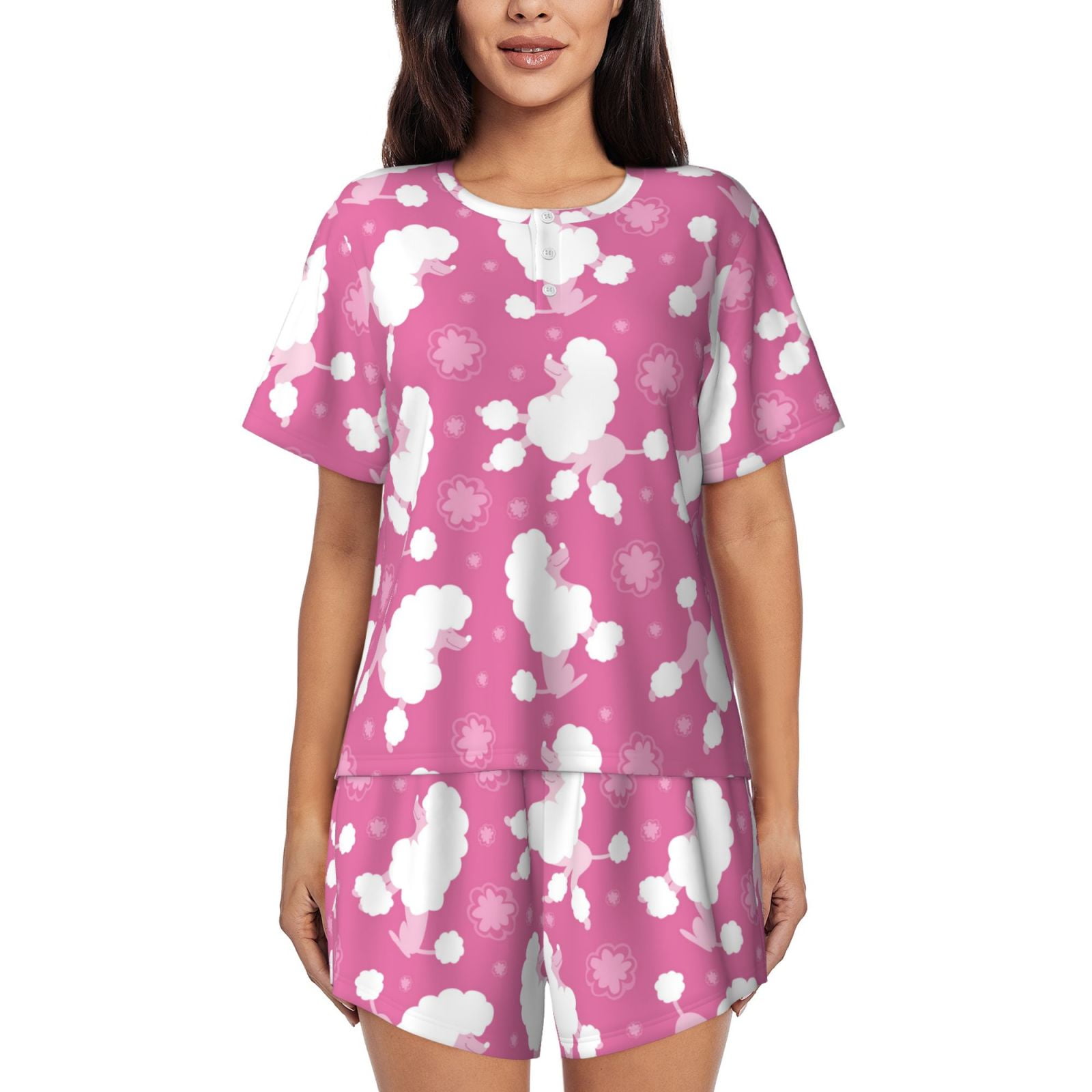 Haiem Cute Poodle Dog Pattern Pajama Set for Women 2 Piece Lounge Set ...