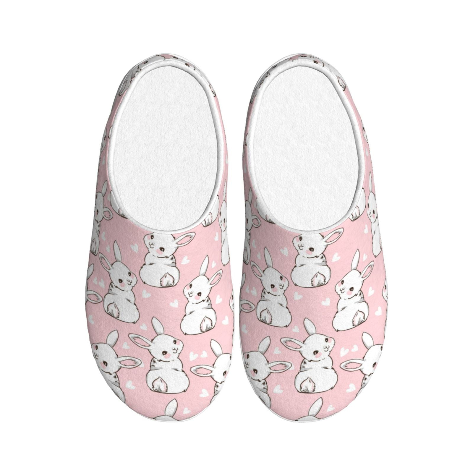 Haiem Cute Rabbit Print Women's Fuzzy Memory Foam House Slipper Cozy ...