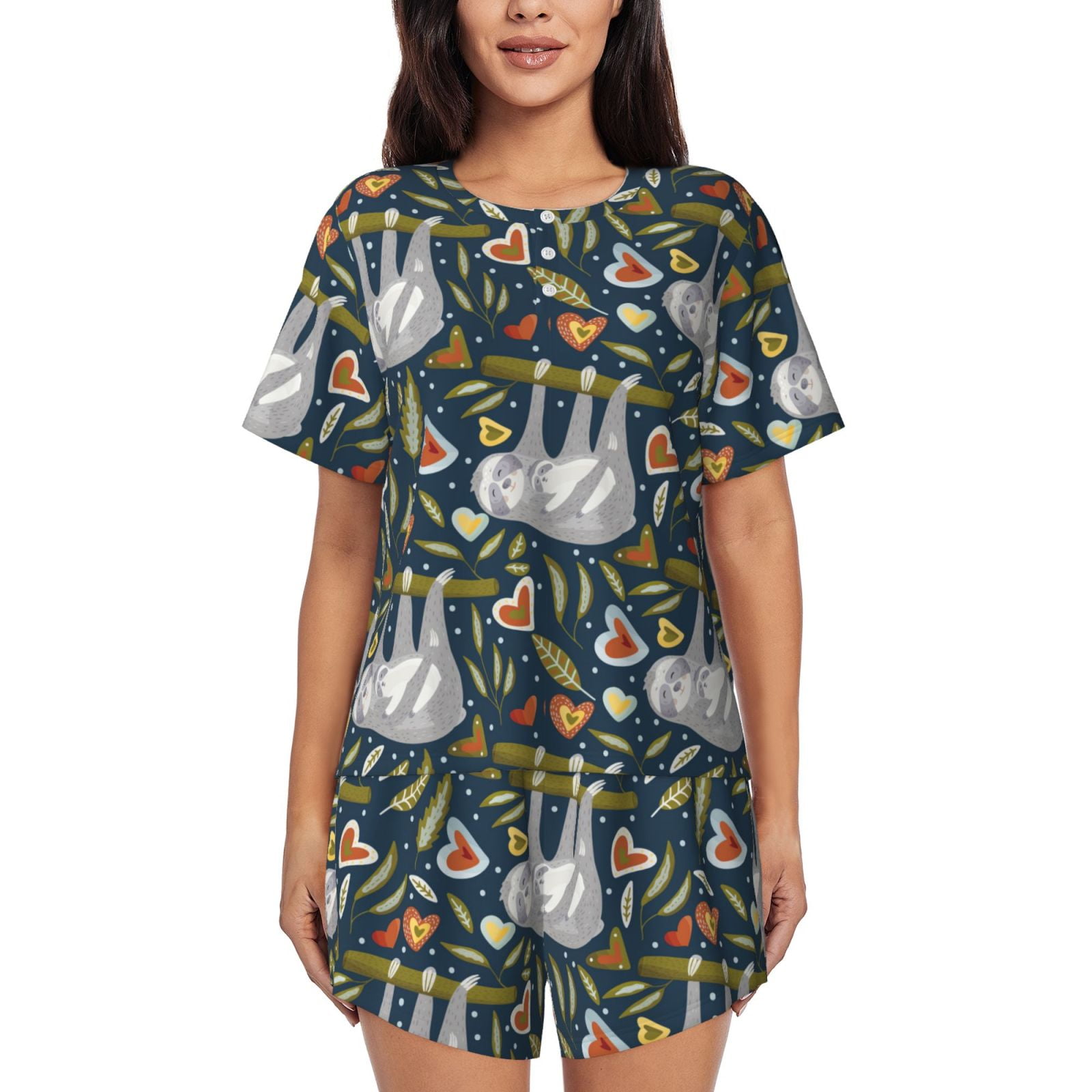 Haiem Cute Sloth Pattern Pajama Set for Women 2 Piece Lounge Set Short ...