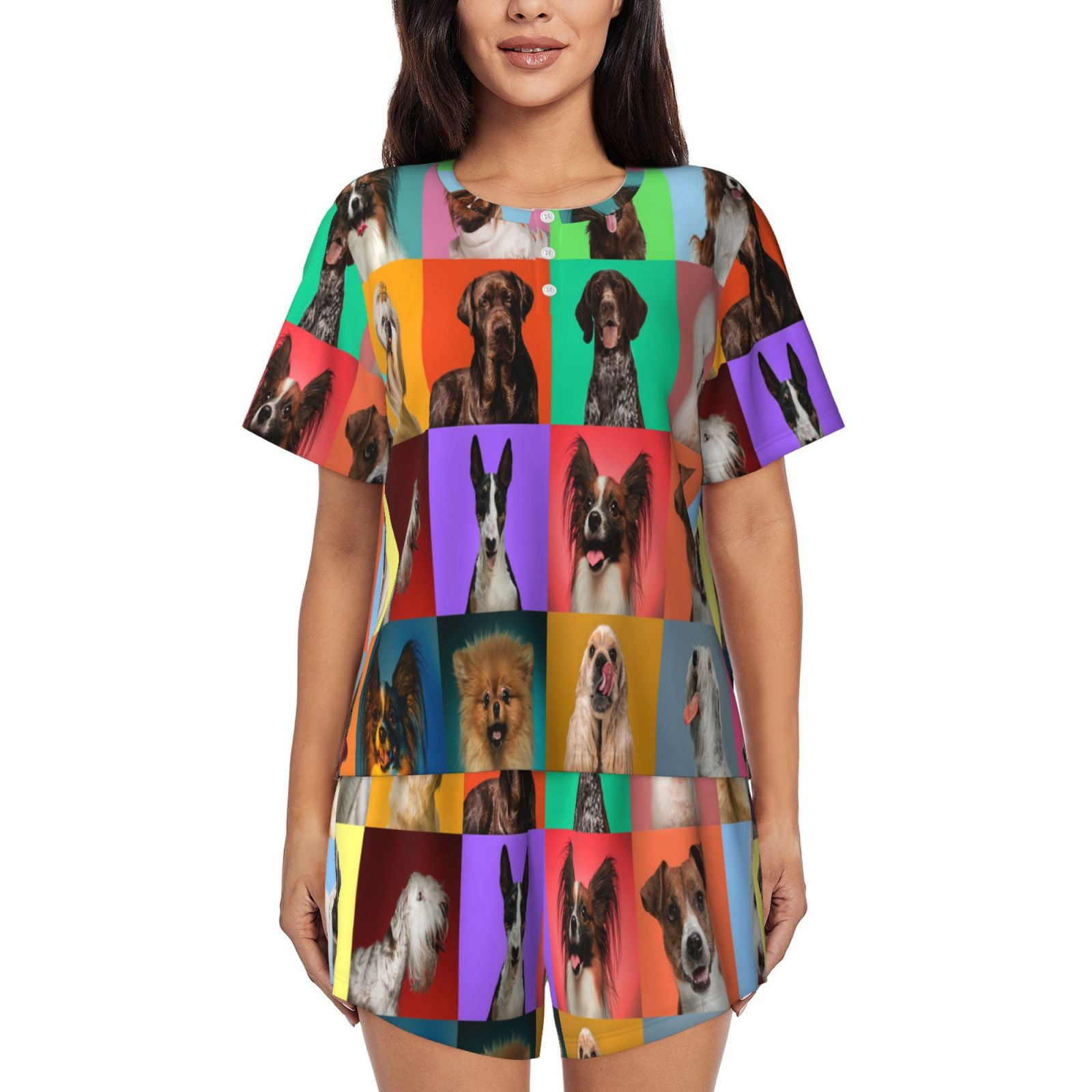 Haiem Cute doggies Pattern Pajama Set for Women 2 Piece Lounge Set ...