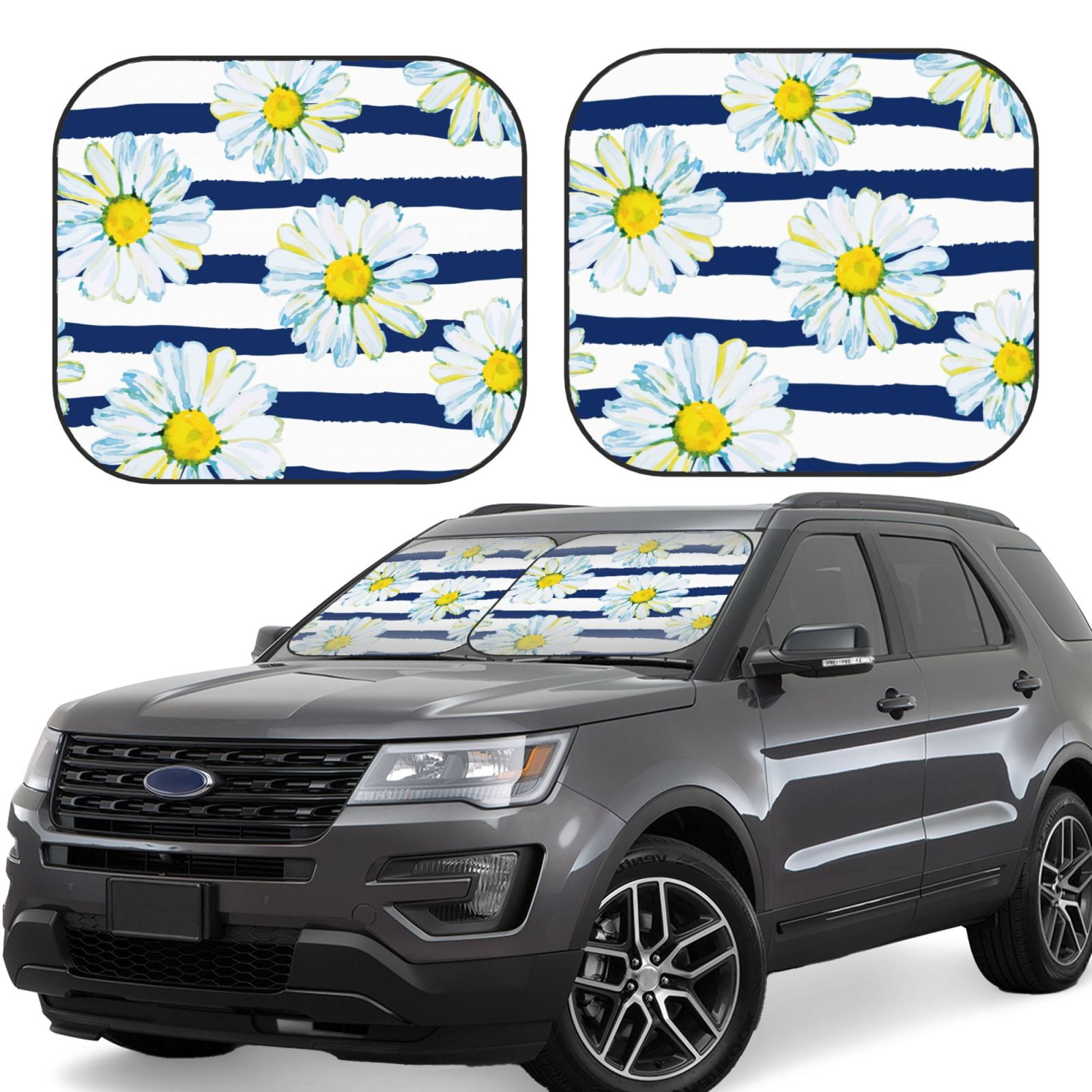 Haiem Daisy Striped Nautical Windshield Sun Shade: Universal Foldable 2 ...