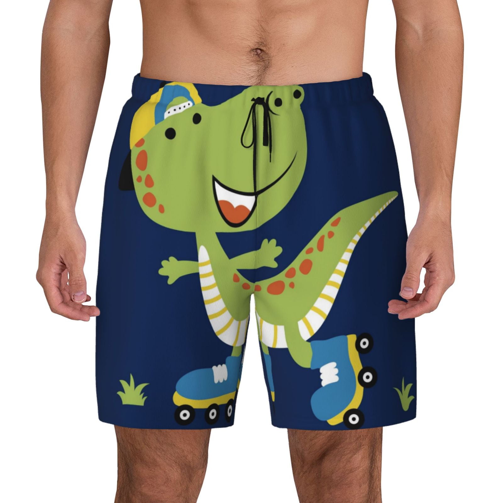 Haiem Dino Playing Roller Skate Mens Swim Trunks with Compression Liner ...