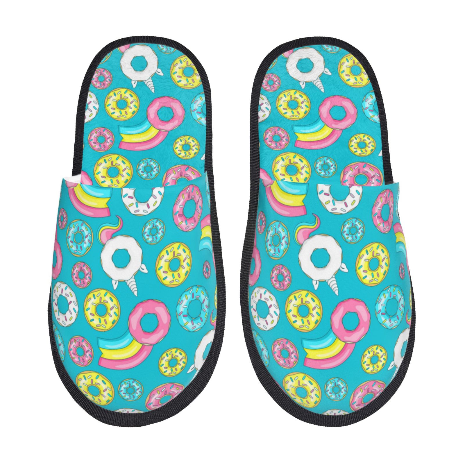 Haiem Donut Print Fuzzy Slippers for Women Plush Slippers Winter Fluffy ...