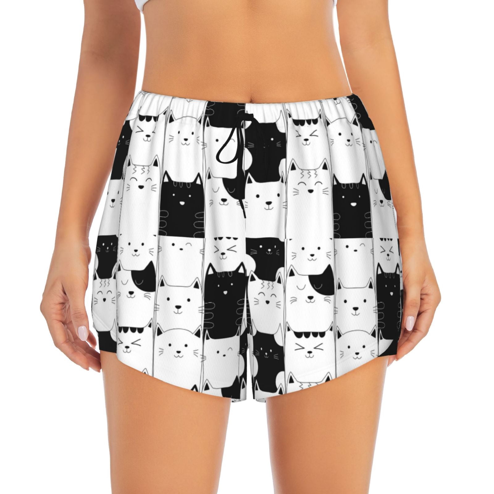 Haiem Doodle Cute Cat Women's 2 in 1 Running Shorts - Lightweight ...
