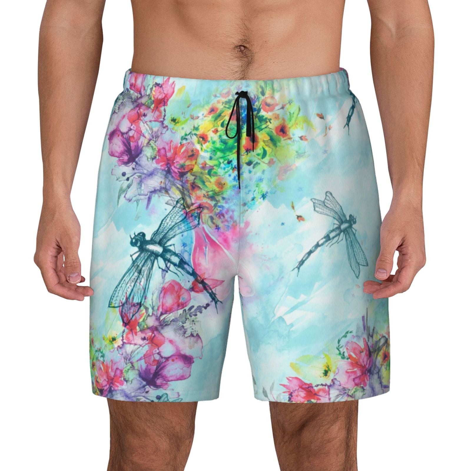 Haiem Dragonfly Floral Mens Swim Trunks with Compression Liner 2 in 1 ...