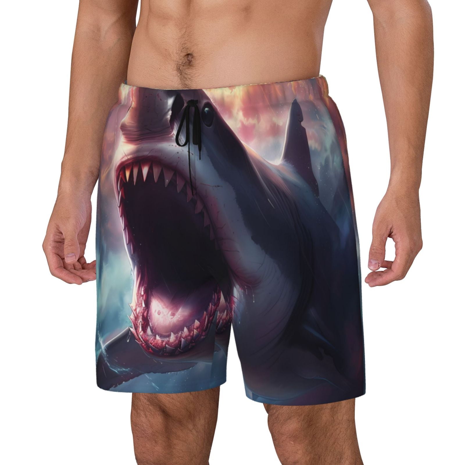 Haiem Dramatic Shark Attack Mens Swim Trunks with Compression Liner 2 ...