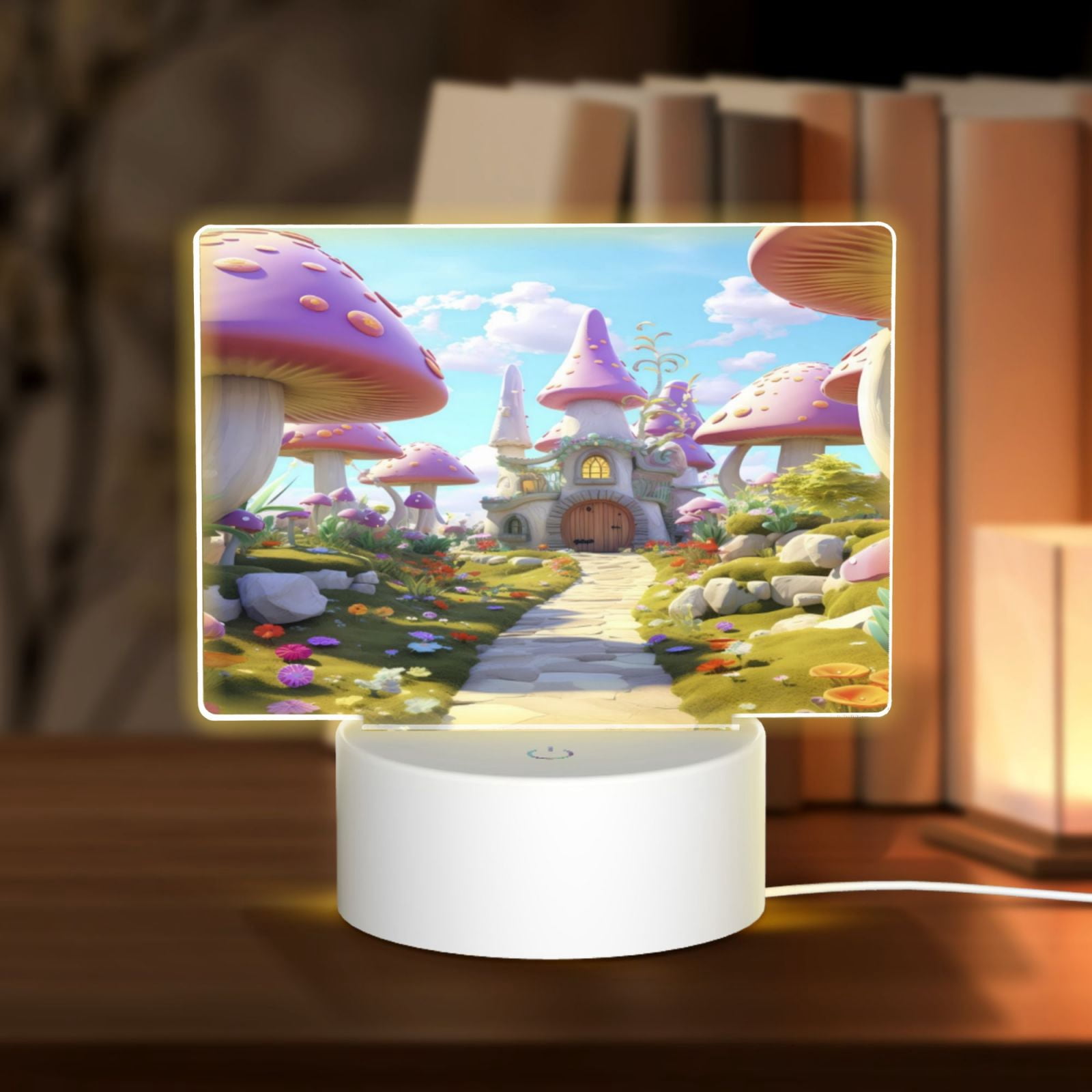 Haiem Dreamy Mushroom House Pattern Acrylic Night Light Gift with 3 ...