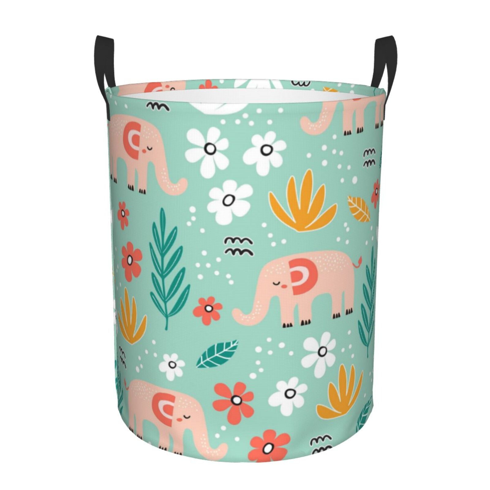 Haiem Elephant And Flowers Leather Dirty Clothes Laundry Basket,Sturdy ...