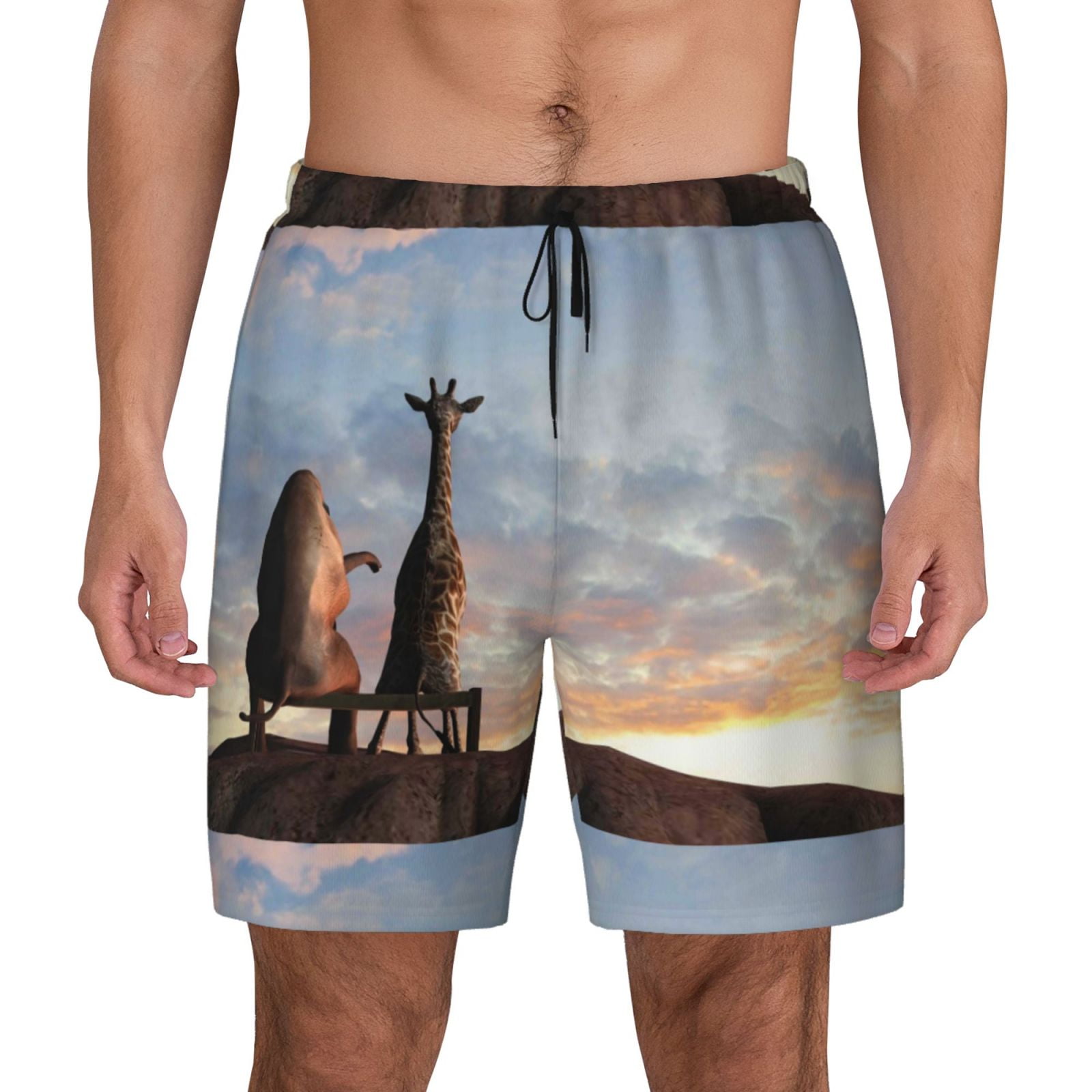 Haiem Elephant Giraffe Mens Swim Trunks with Compression Liner 2 in 1 ...
