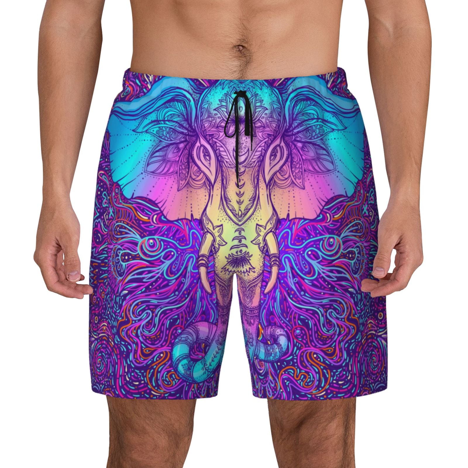 Haiem Elephant in Tribal Style Mens Swim Trunks with Compression Liner ...