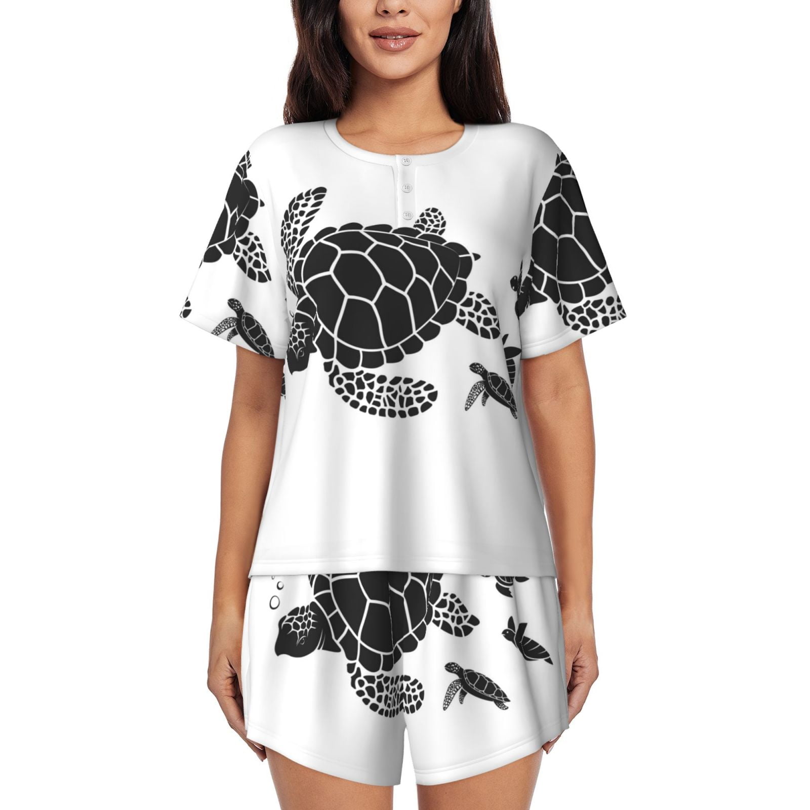 Haiem Family Of Sea Turtles Pattern Pajama Set for Women 2 Piece Lounge ...