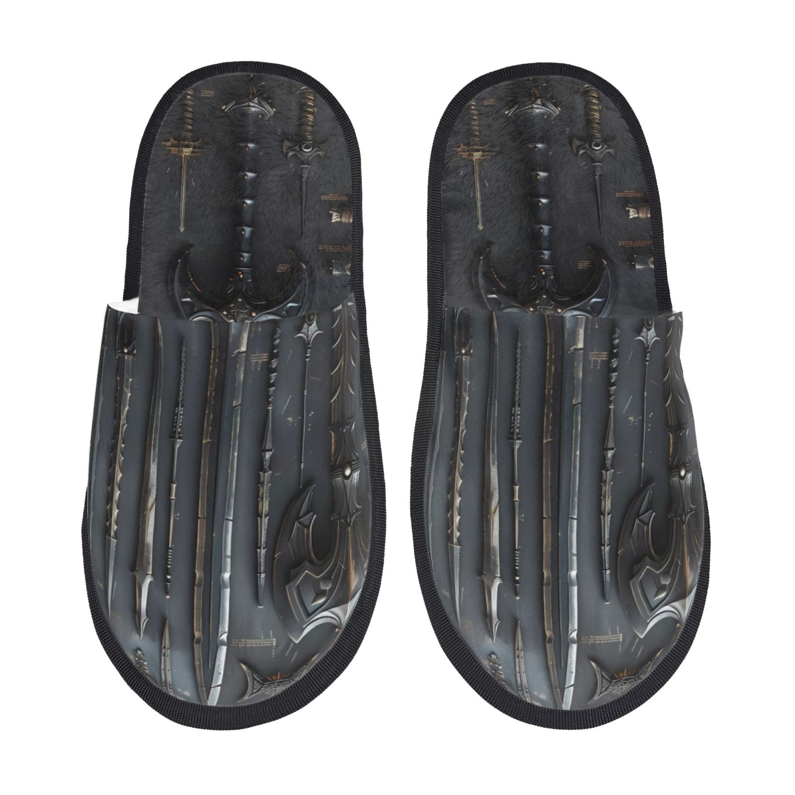 Haiem Fantasy Medieval Weaponry Print Fuzzy Slippers for Women Plush ...