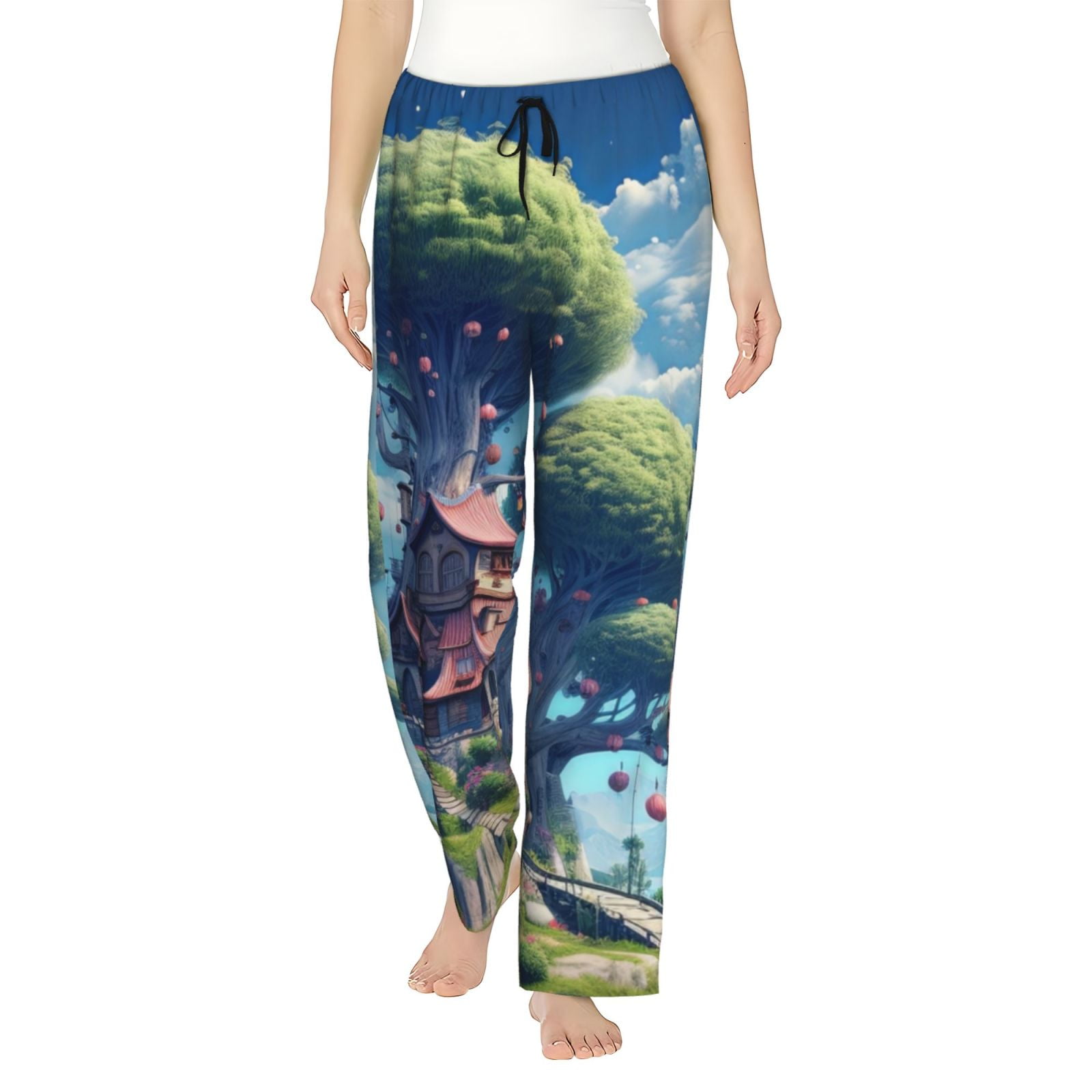 Haiem Fantasy Treehouse Planet Scene Women's Pajama Pants Ultra ...