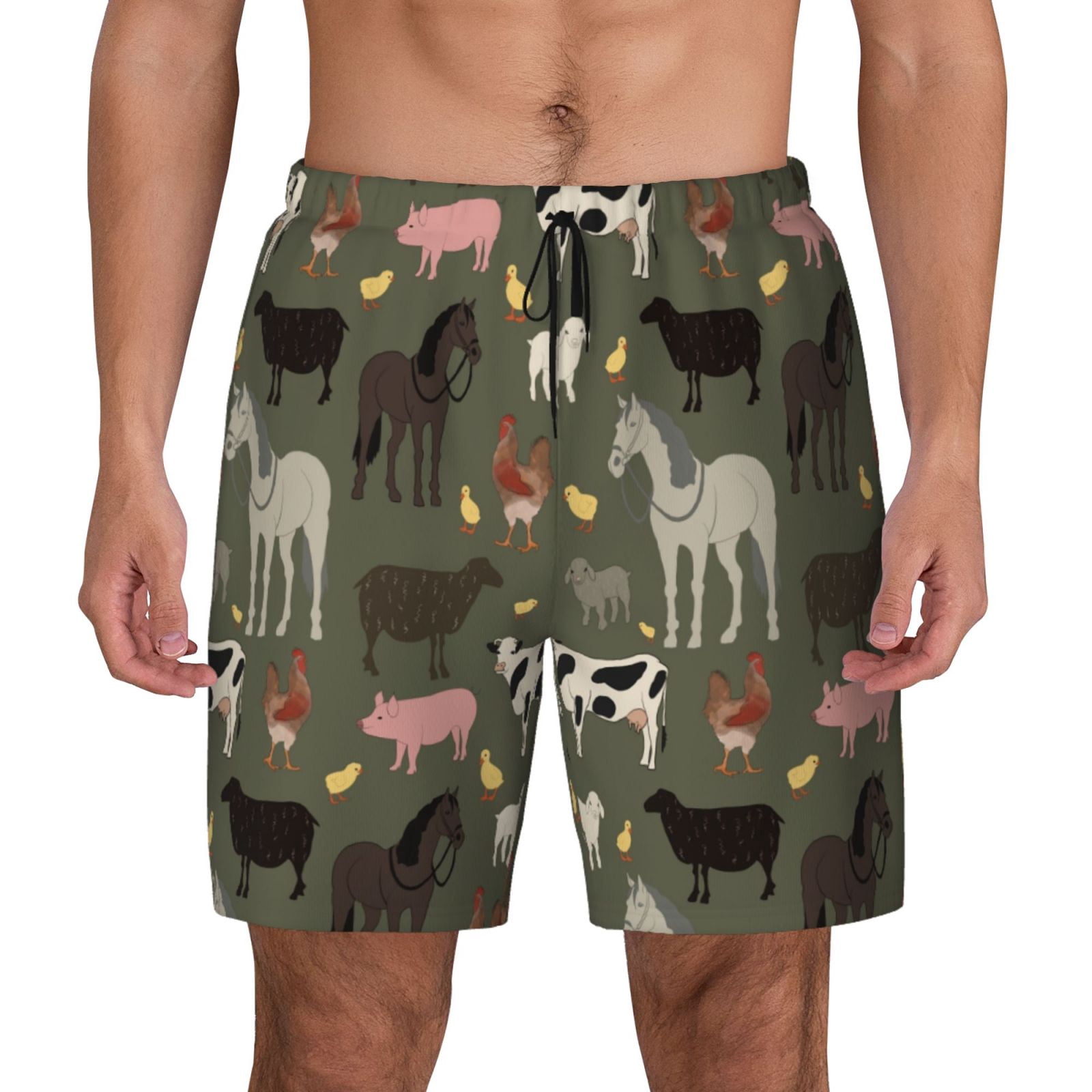 Haiem Farm Animals Mens Swim Trunks with Compression Liner 2 in 1 ...