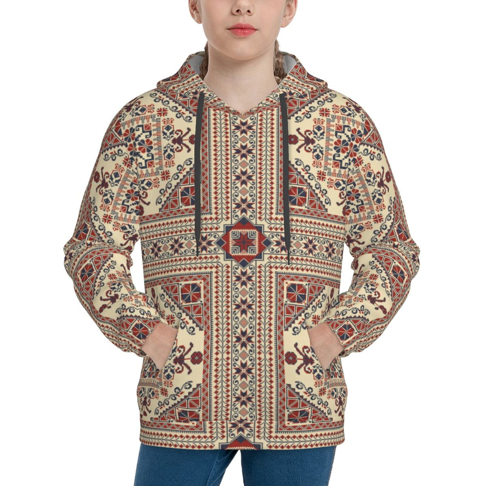 Haiem Fashion Tatreez1 Pattern Boys Hoodie, Youth Pullover Hooded ...