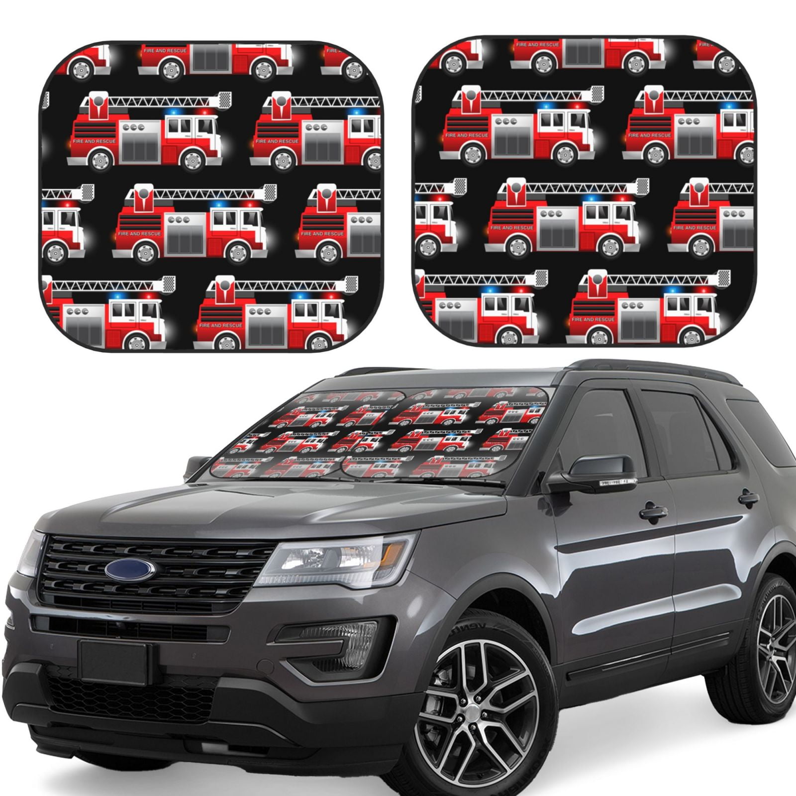 Haiem Fire And Rescue Truck Windshield Sun Shade: Universal Foldable 2 ...