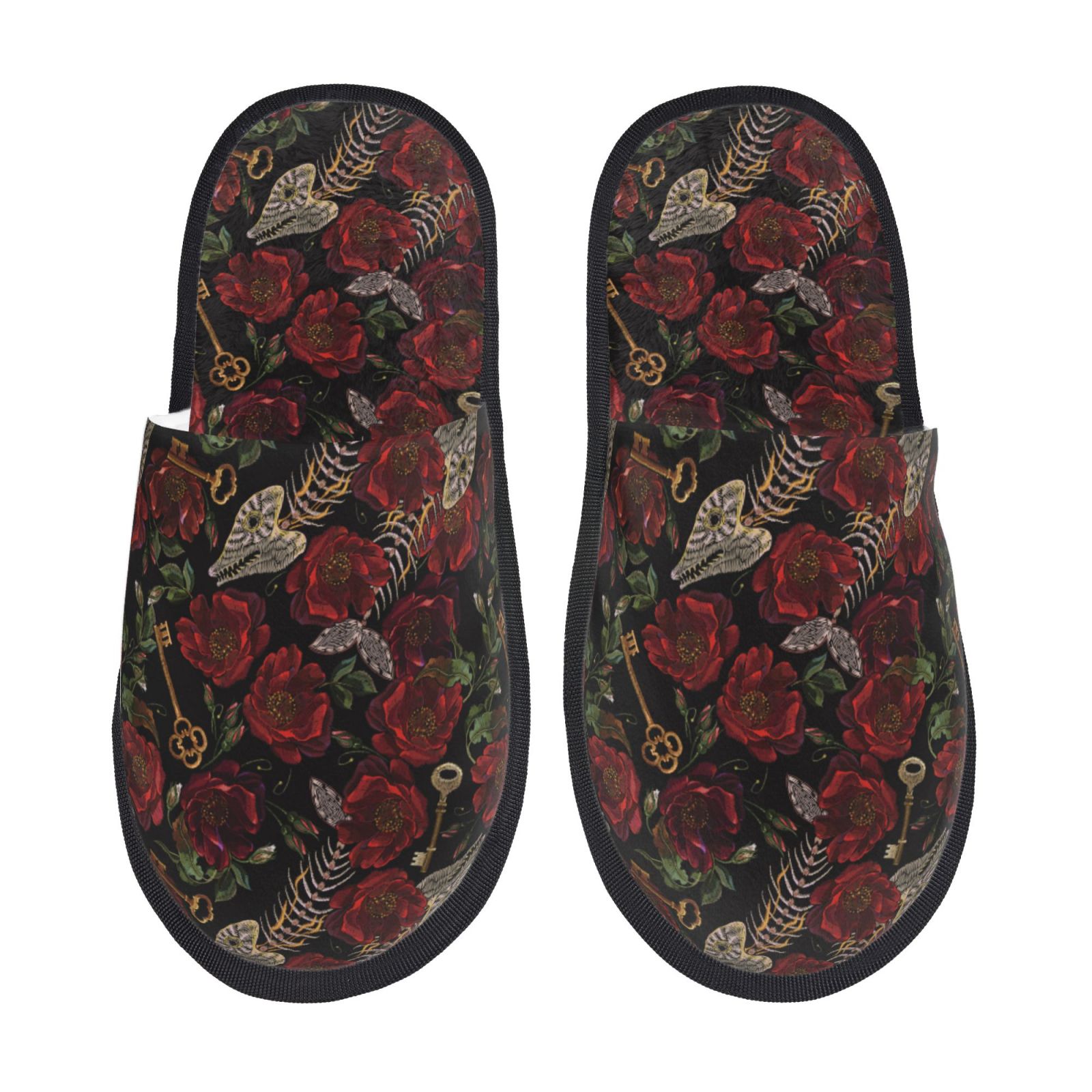 Haiem Fishbone Rose Print Fuzzy Slippers for Women Plush Slippers ...