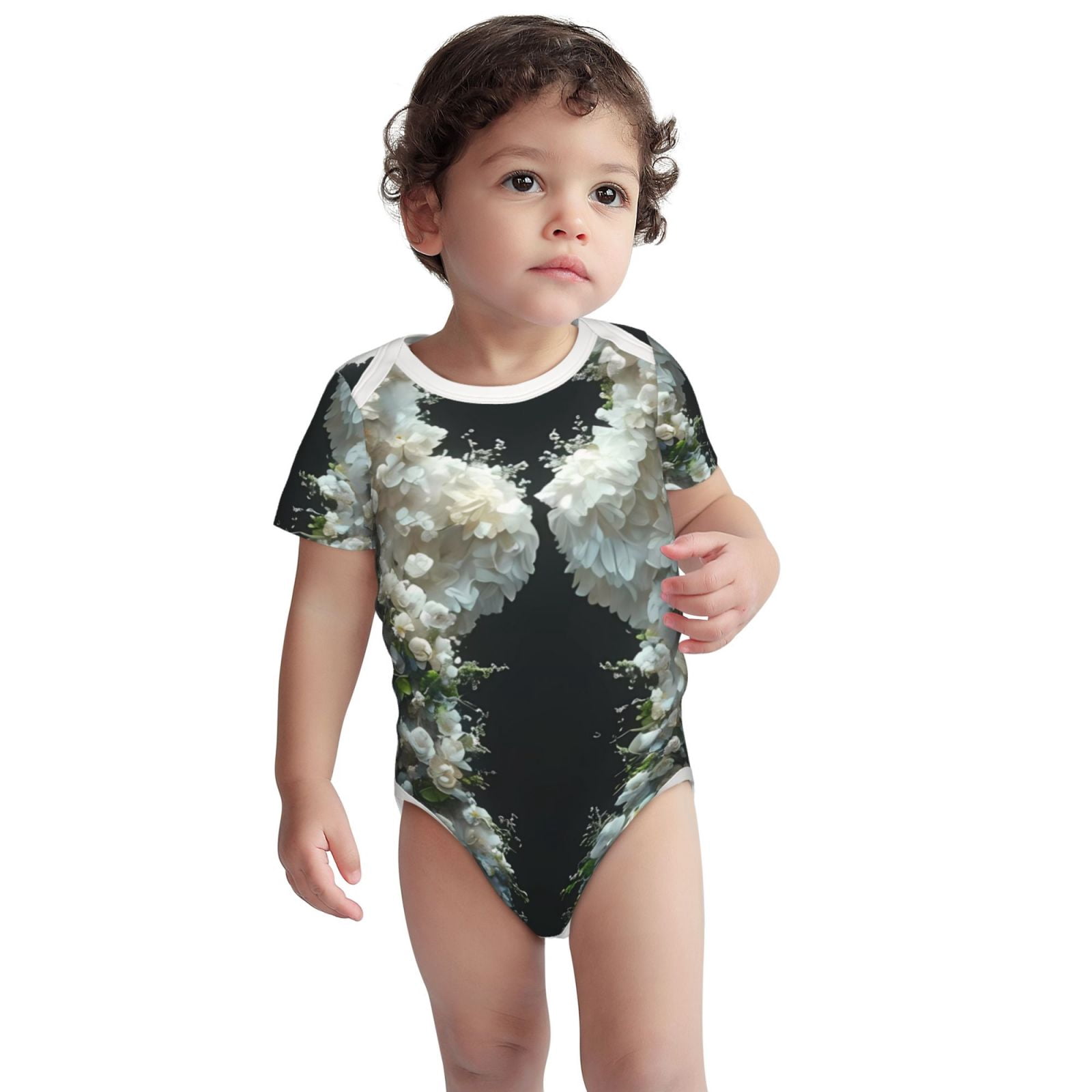 Haiem Floral Angelic White Wings Printed Unisex-Baby Short Sleeve ...