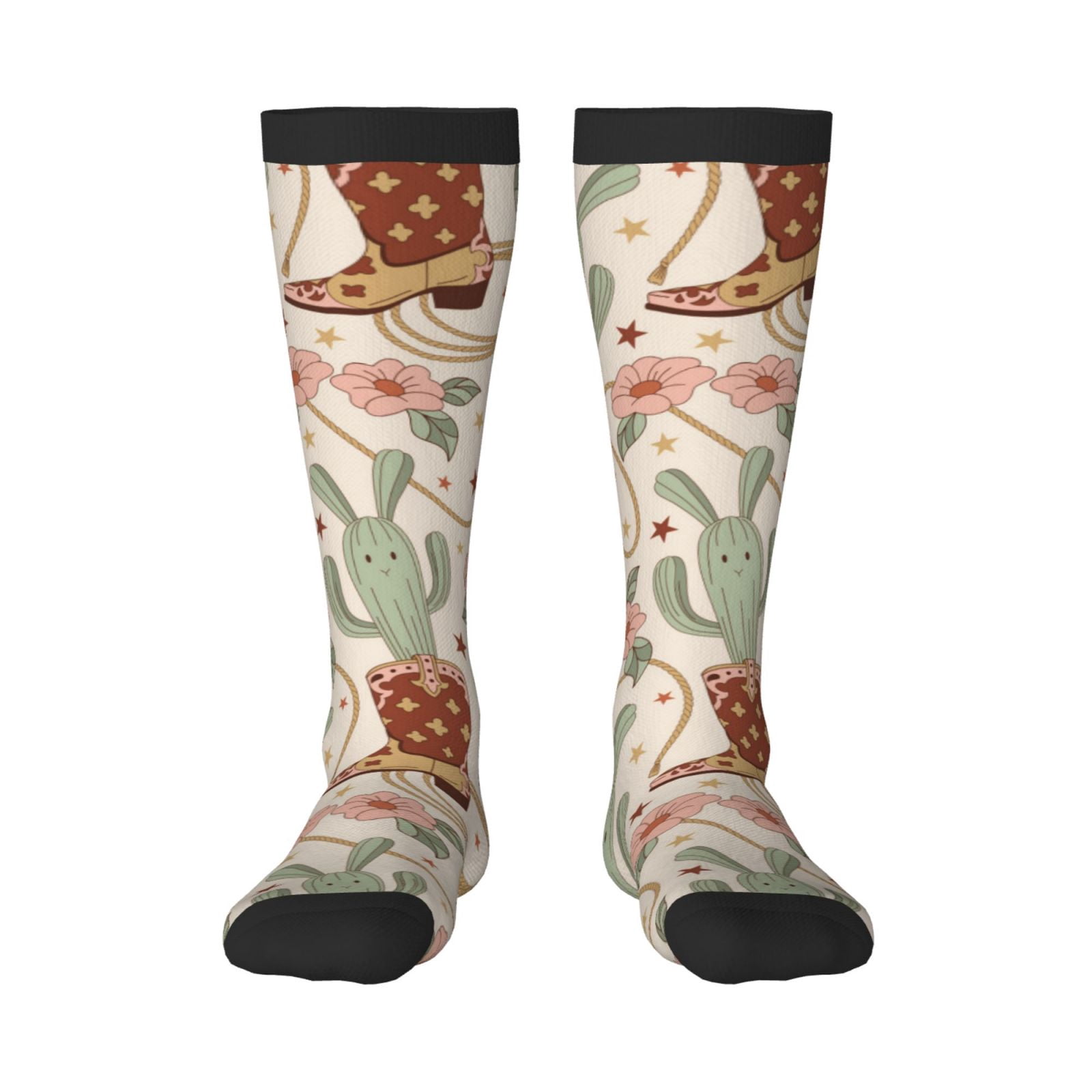 Haiem Floral Cowboy Boots Socks, Funny Novelty Crazy Design Cotton ...