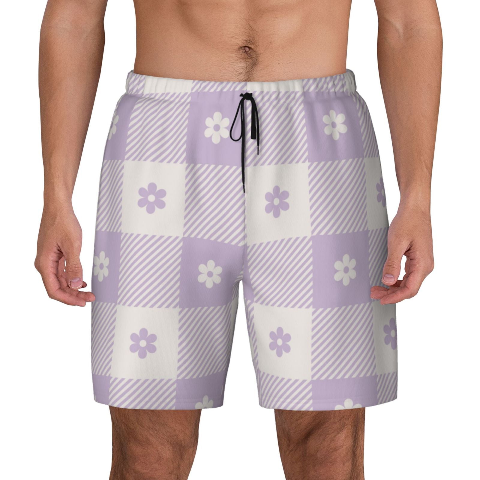 Haiem Floral Purple Buffalo Plaid Mens Swim Trunks with Compression ...