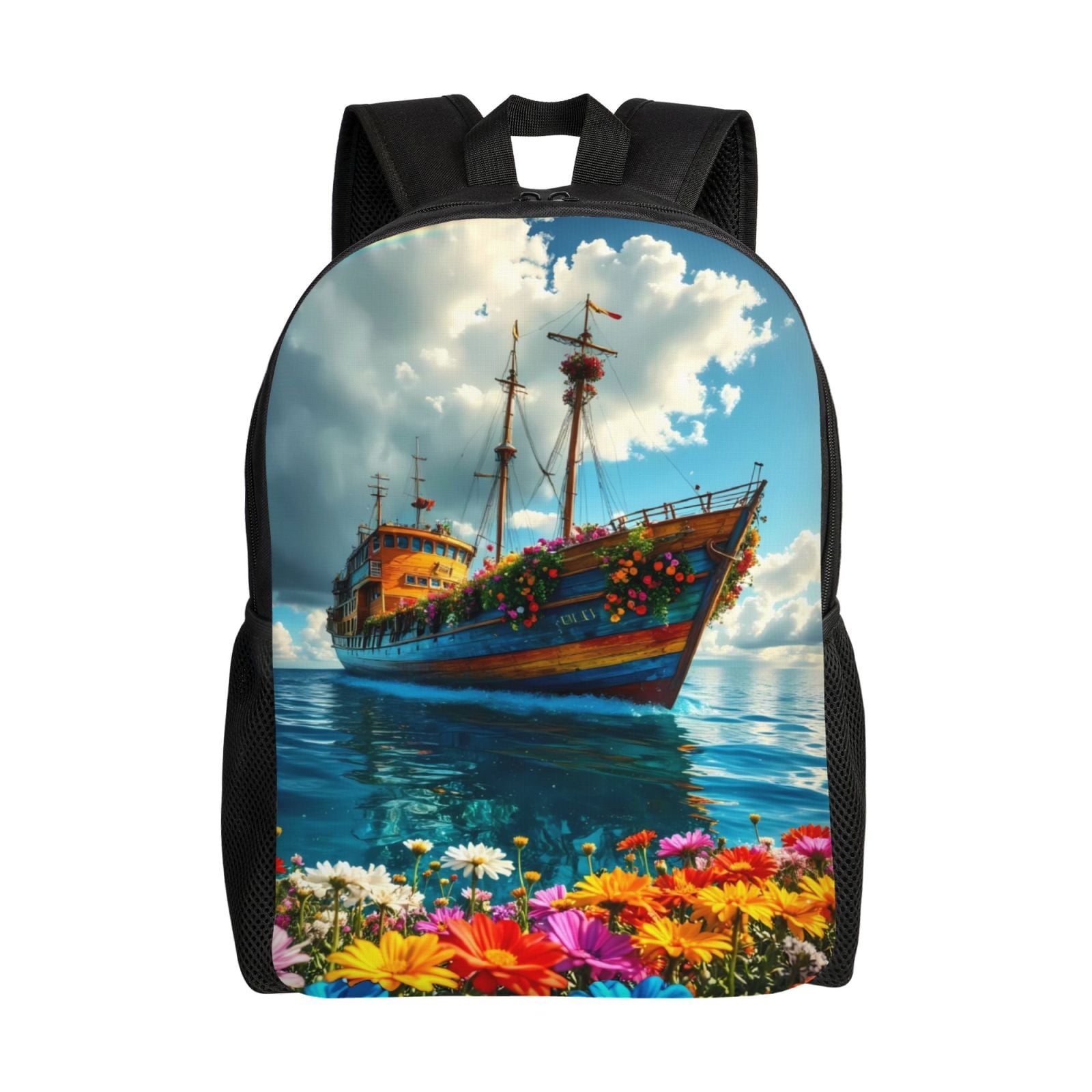 Haiem Floral Ship On Ocean Backpack - Stylish and Durable 15-inch ...