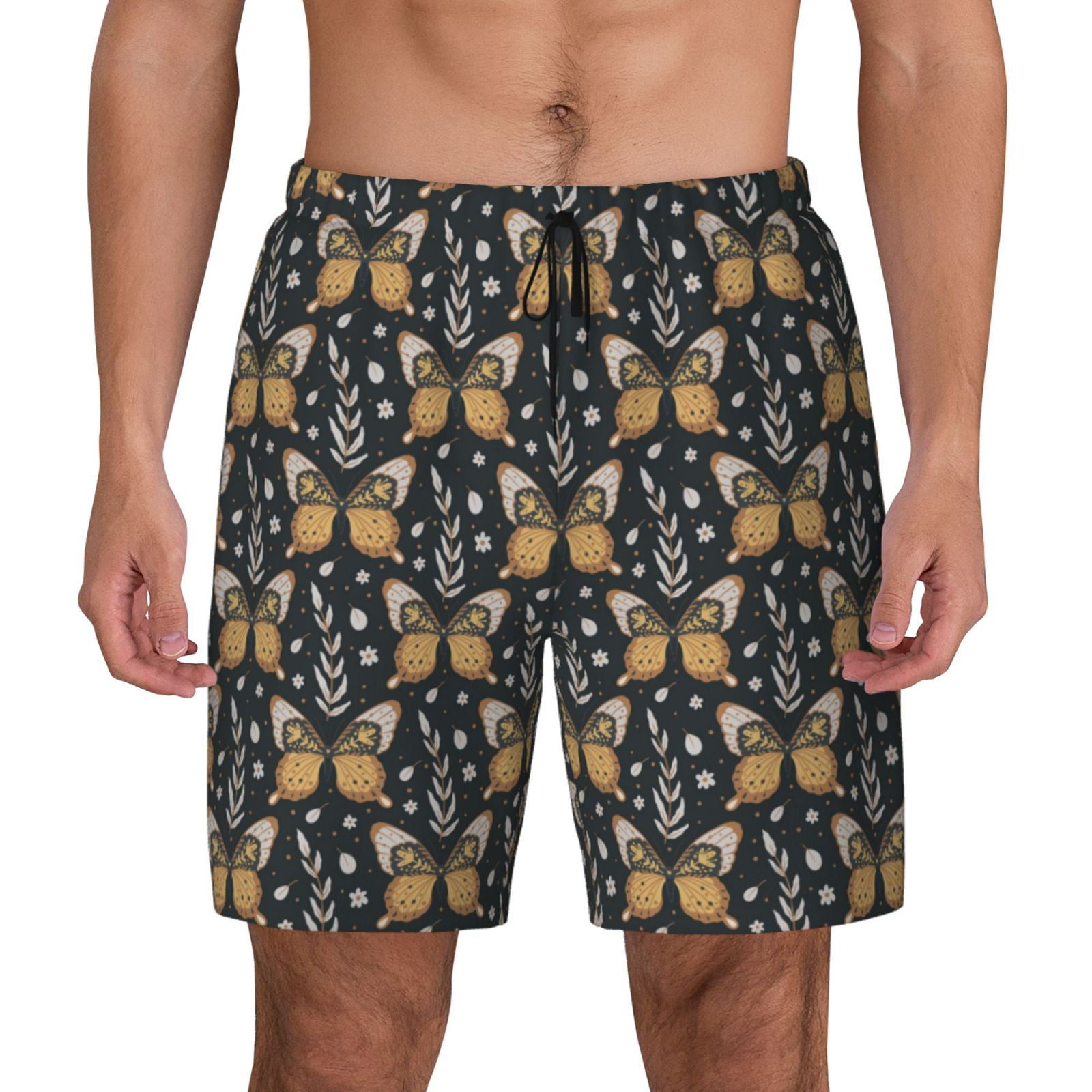Haiem Flower Butterfly Mens Swim Trunks With Compression Liner 2 In 1