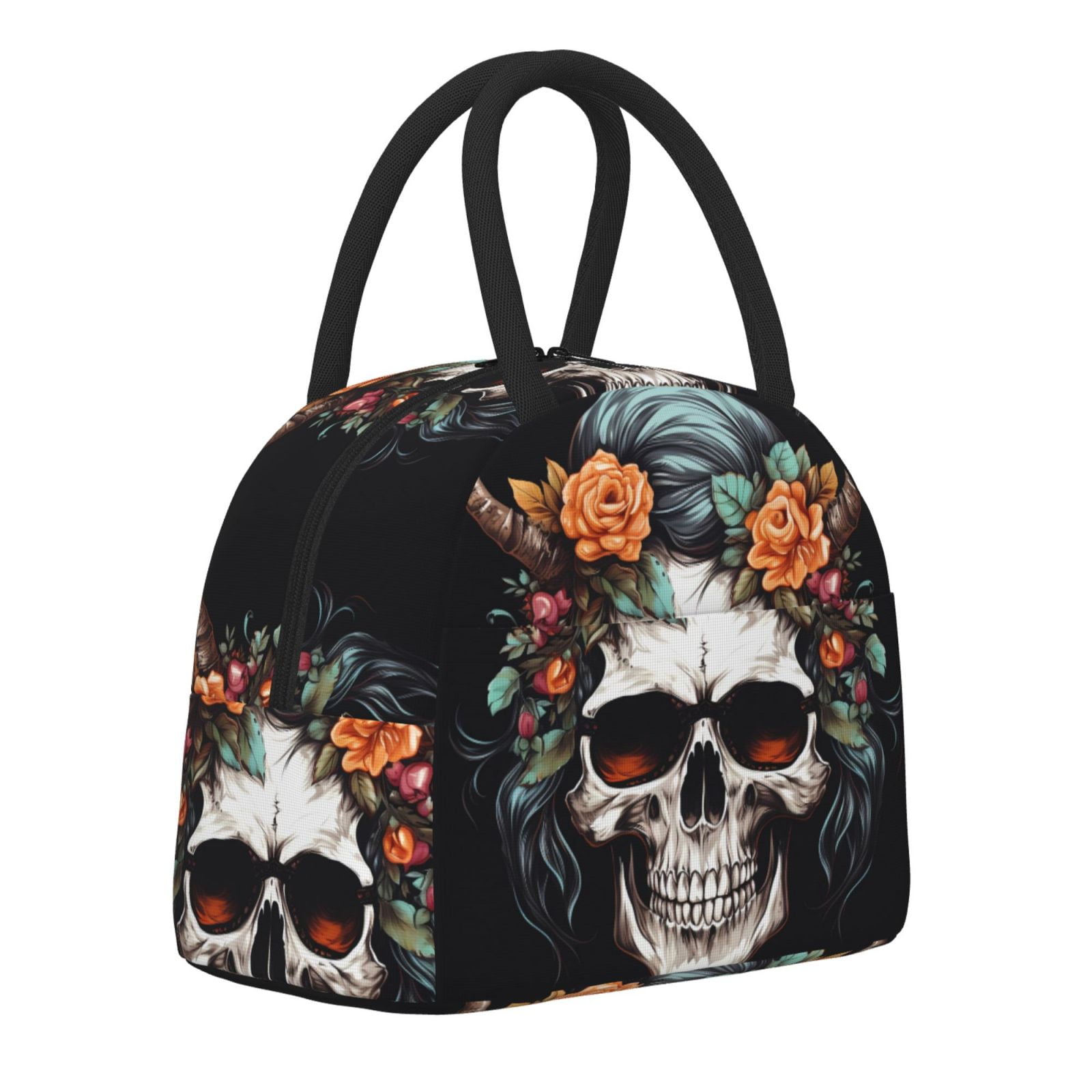 Haiem Flower Horn Skull Printed Lunch Bag Women, Lunch Box Lunch Bag ...