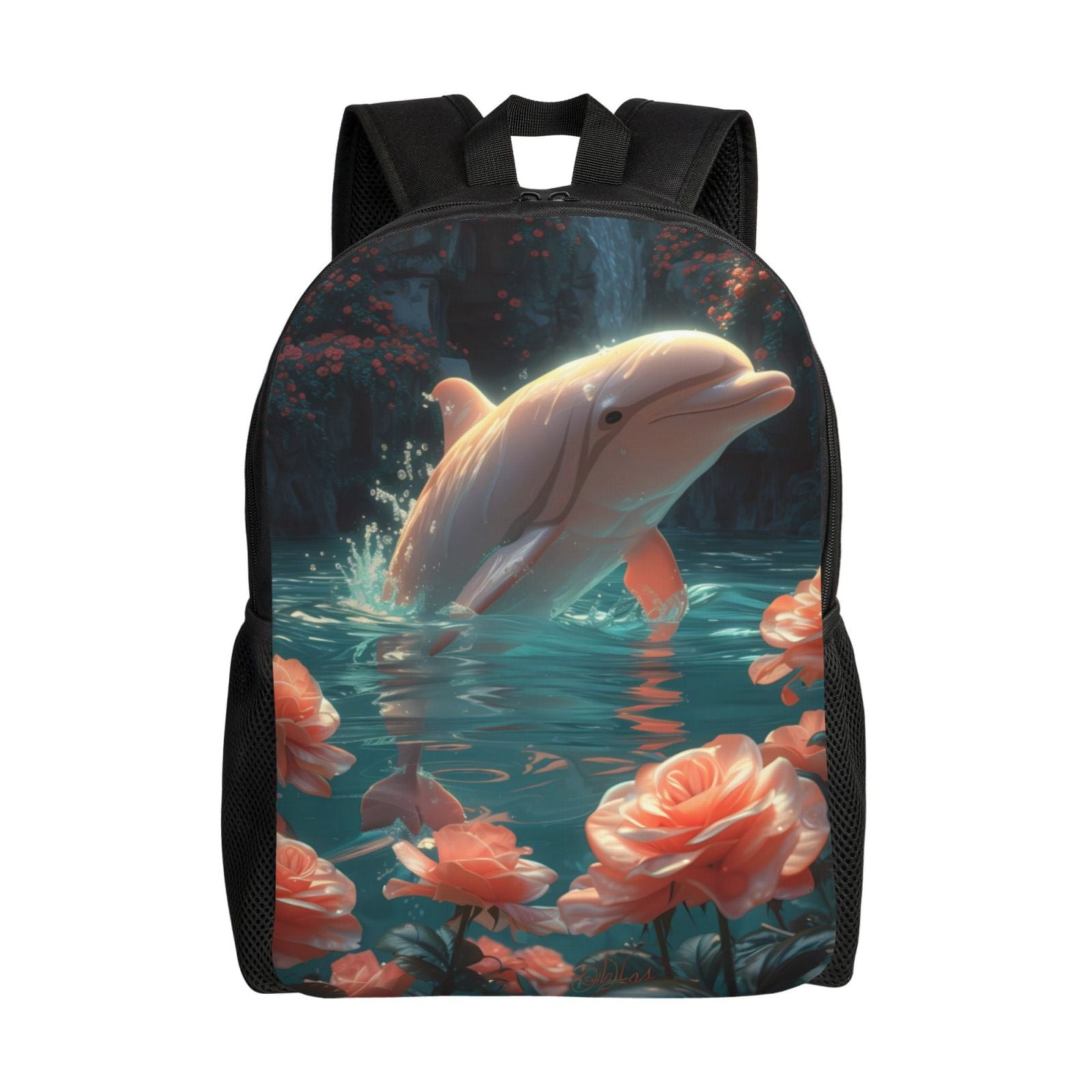 Haiem Flower White Dolphin Backpack - Stylish and Durable 15-inch ...