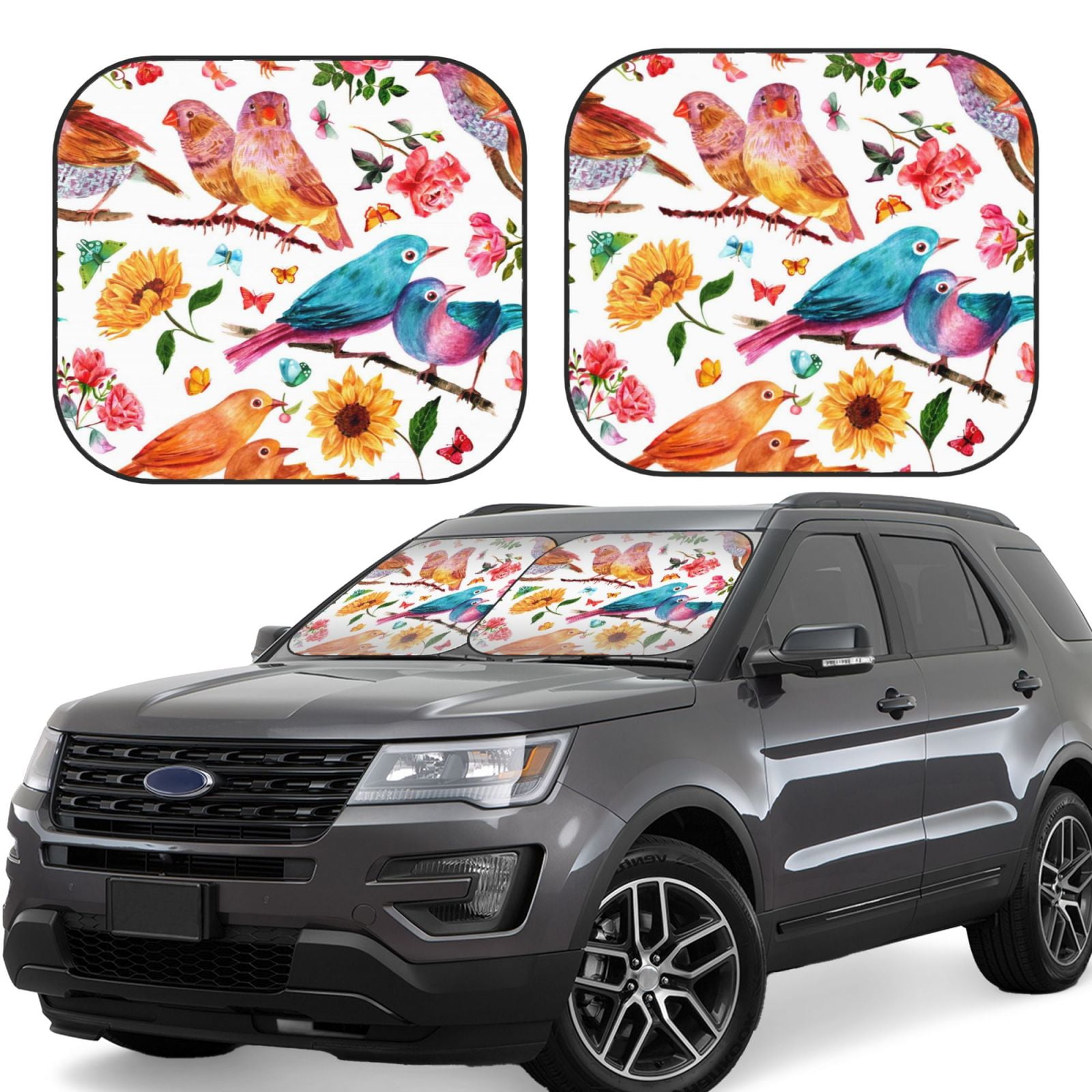 Haiem Flowers Birds And Butterflies Car Windshield Sun Shade (2 Pieces ...