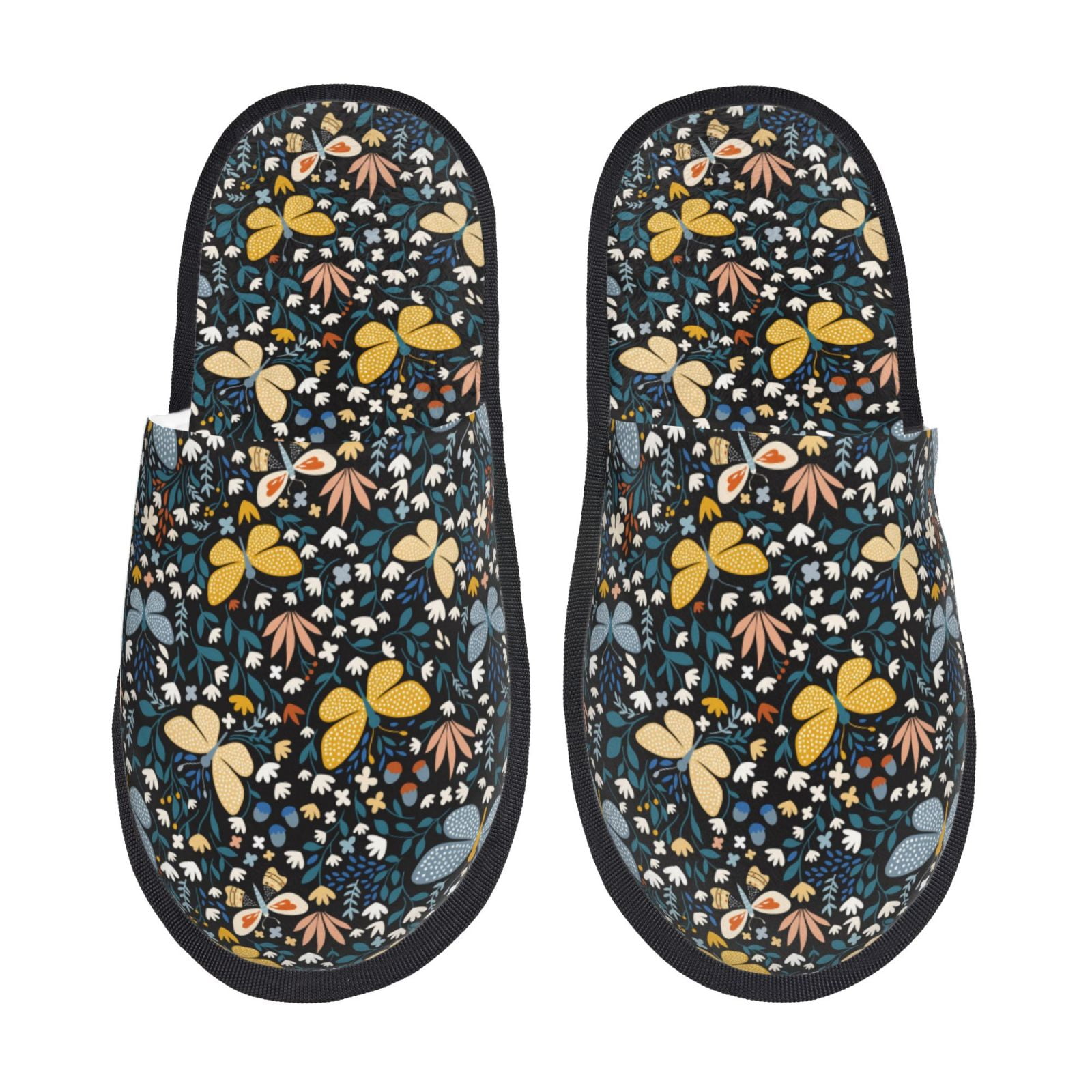 Haiem Flowers Butterfly Print Fuzzy Slippers for Women Plush Slippers ...