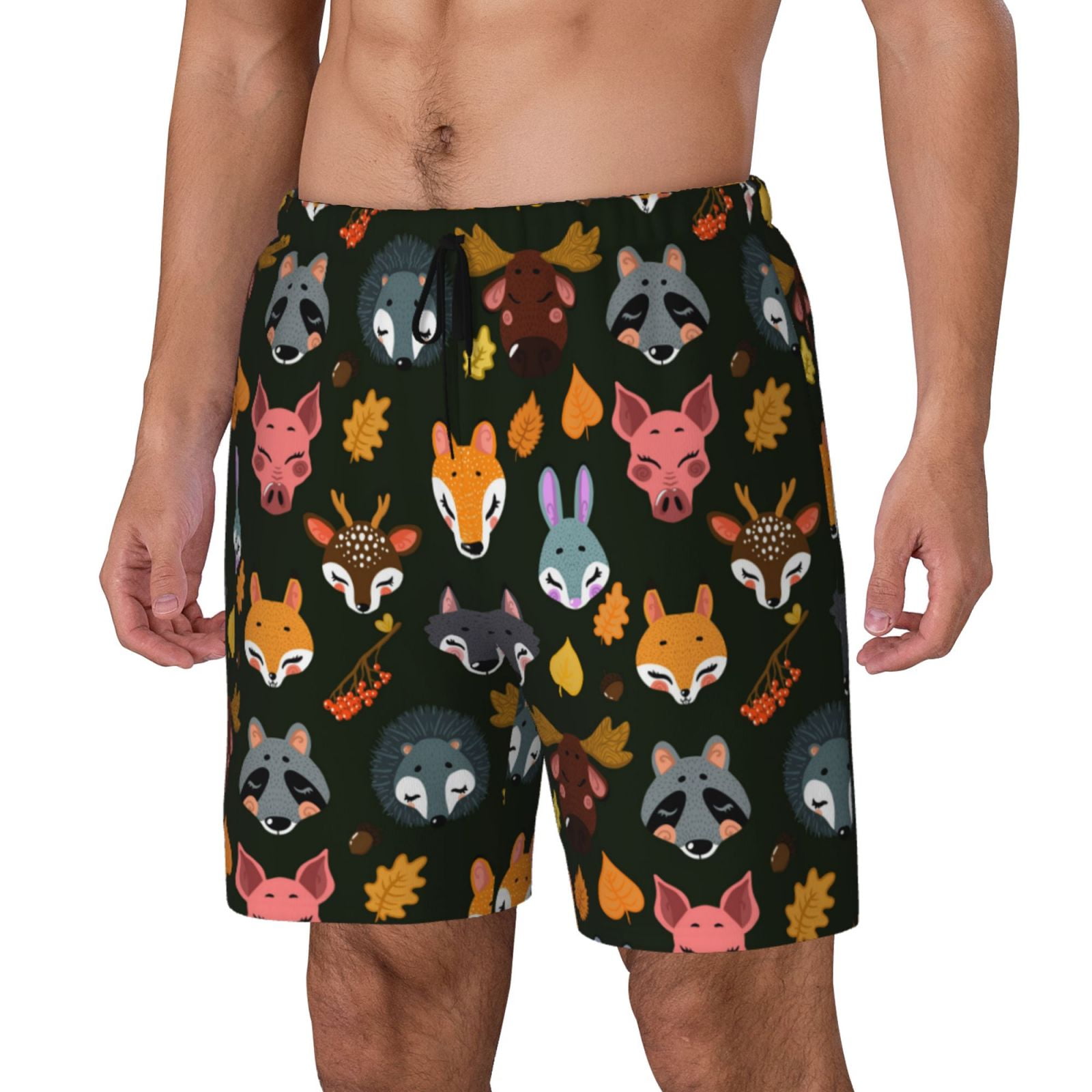 Haiem Forest Animal Faces Mens Swim Trunks with Compression Liner 2 in ...