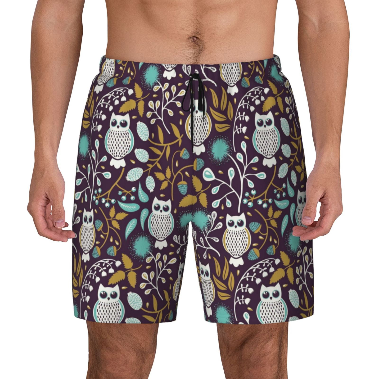 Haiem Forest Cute Owl Mens Swim Trunks with Compression Liner 2 in 1 ...