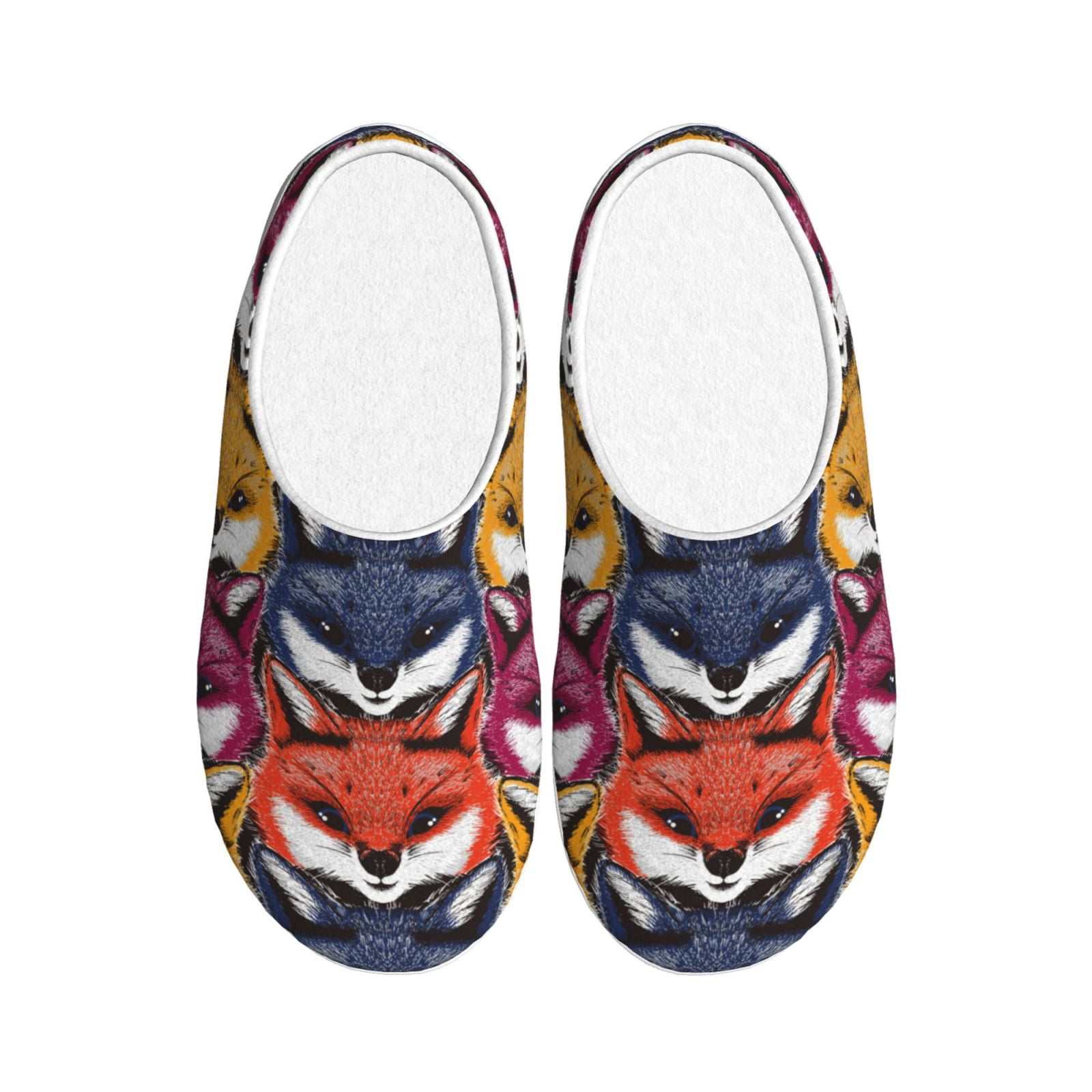 Haiem Fox Face Print Women's Fuzzy Memory Foam House Slipper Cozy Home ...