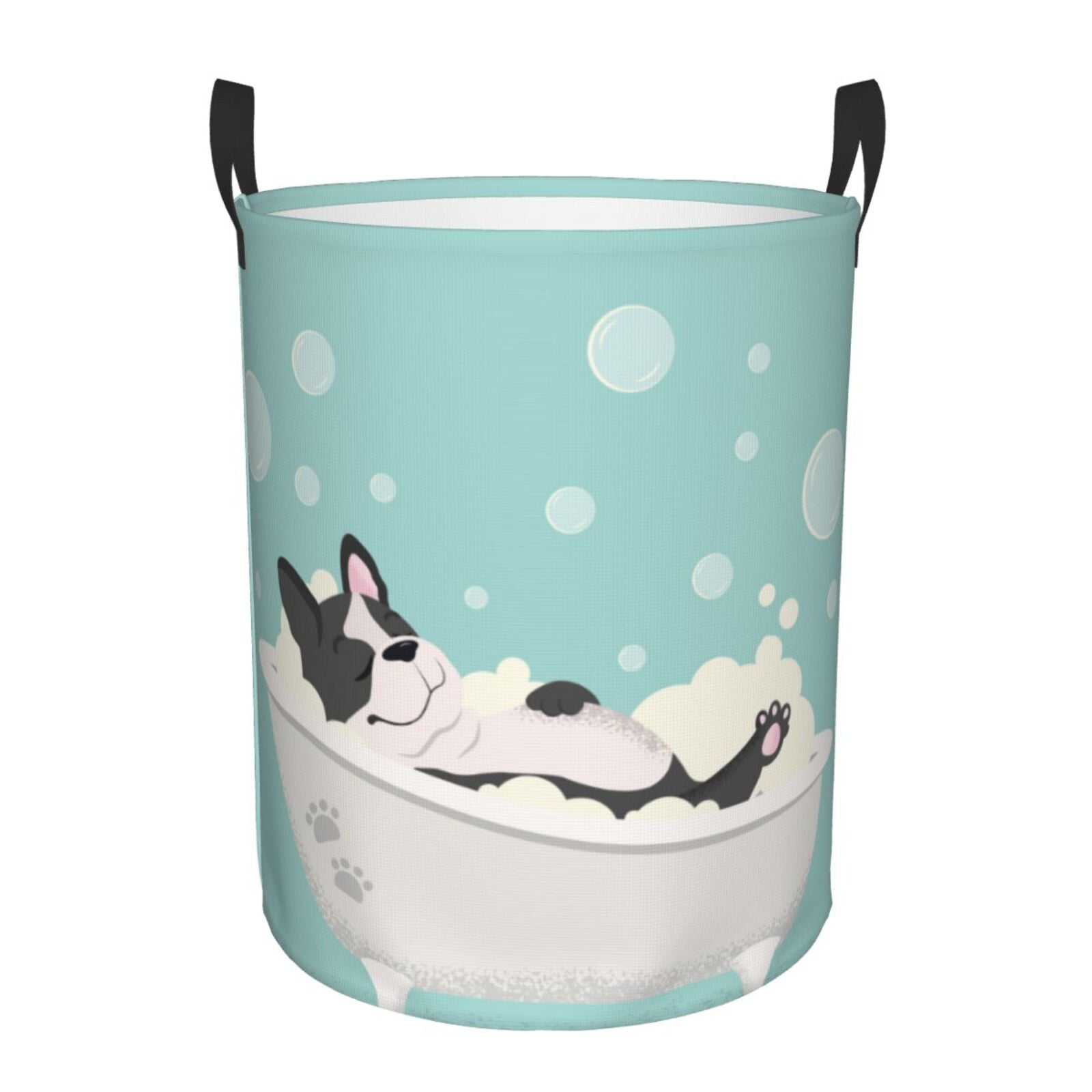 Haiem French Bulldog Taking A Bath Leather Dirty Clothes Laundry Basket ...