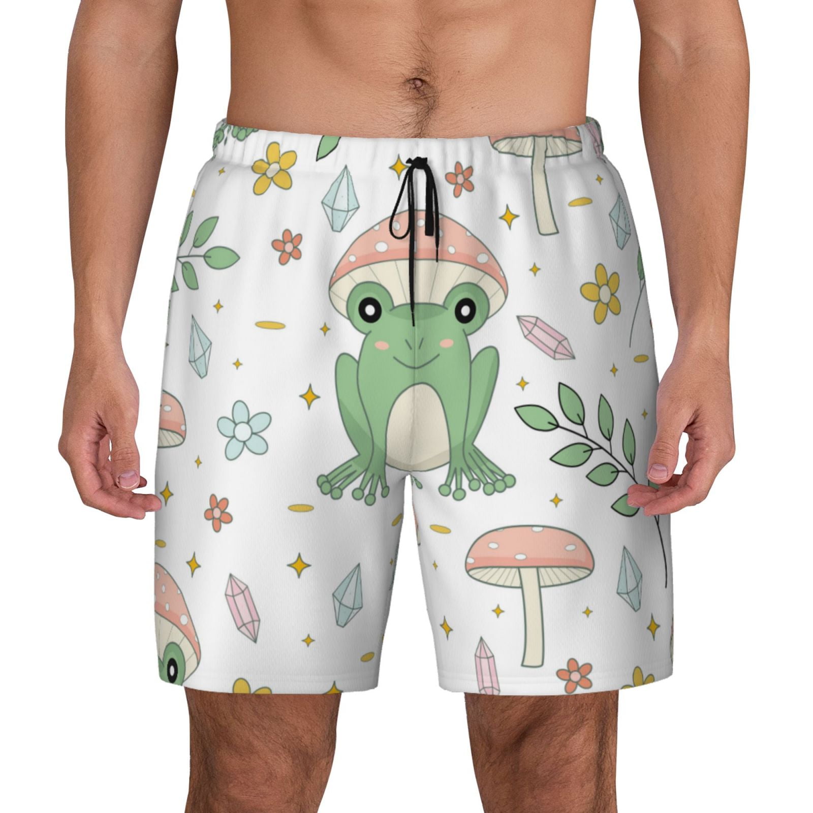 Haiem Frog and Mushrooms Mens Swim Trunks with Compression Liner 2 in 1 ...