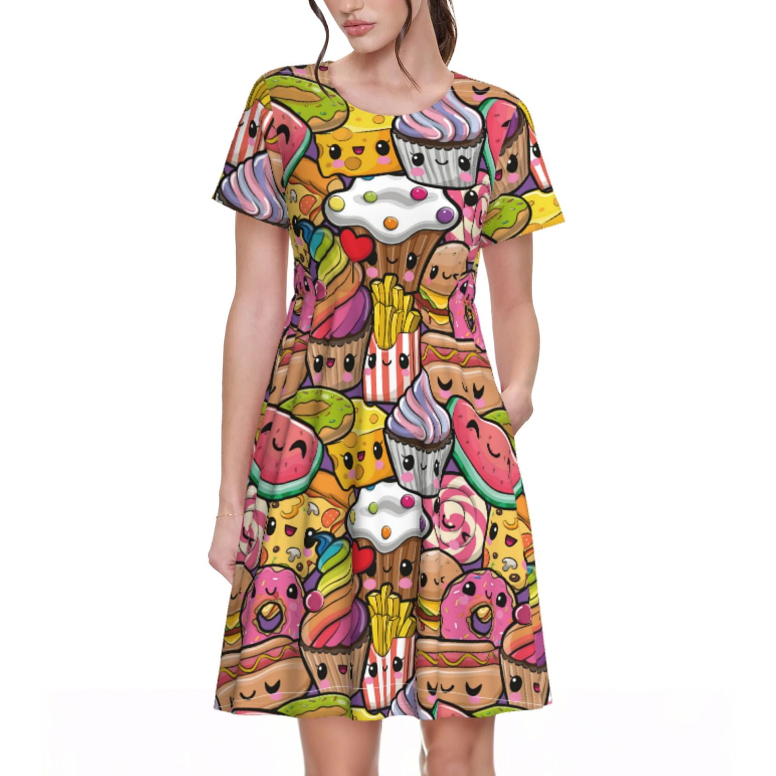 Haiem Fruit-Flavored Ice-Cream Pattern Women's Short-Sleeve Scoop Neck ...