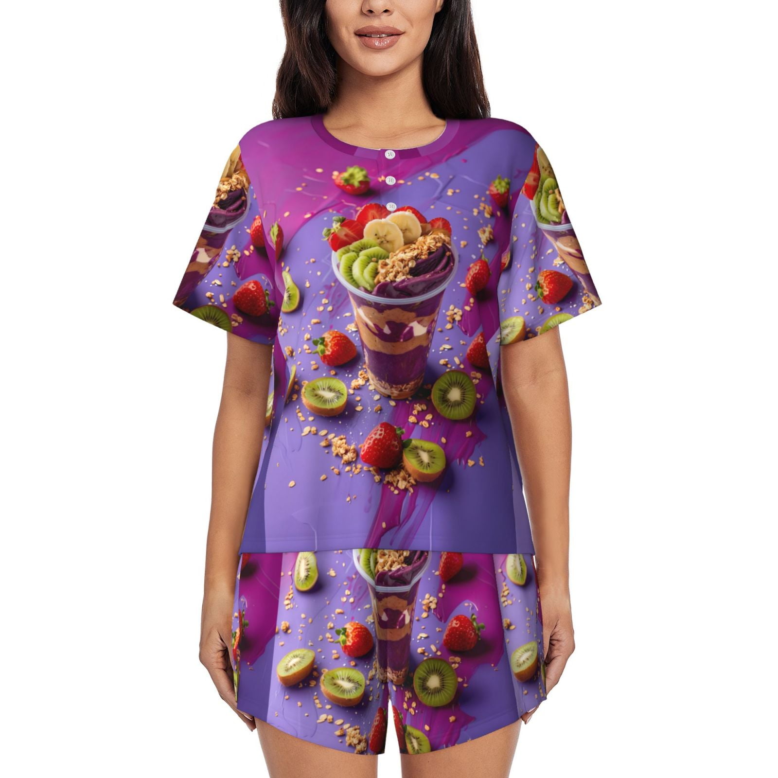 Haiem Fruit Parfait Colorful Pattern Pajama Set for Women 2 Piece ...