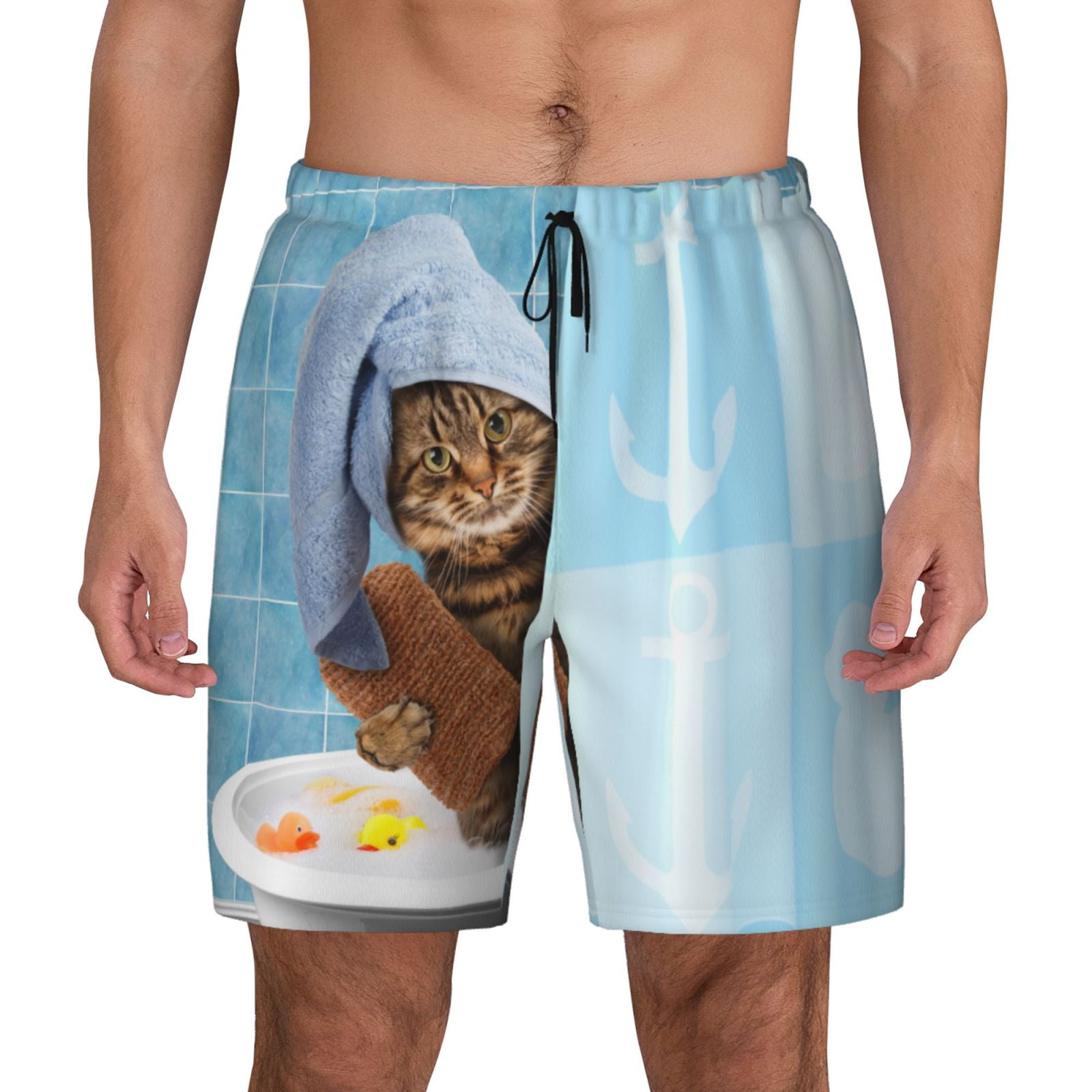 Haiem Funny Cat Taking a Bath Mens Swim Trunks with Compression Liner 2 ...