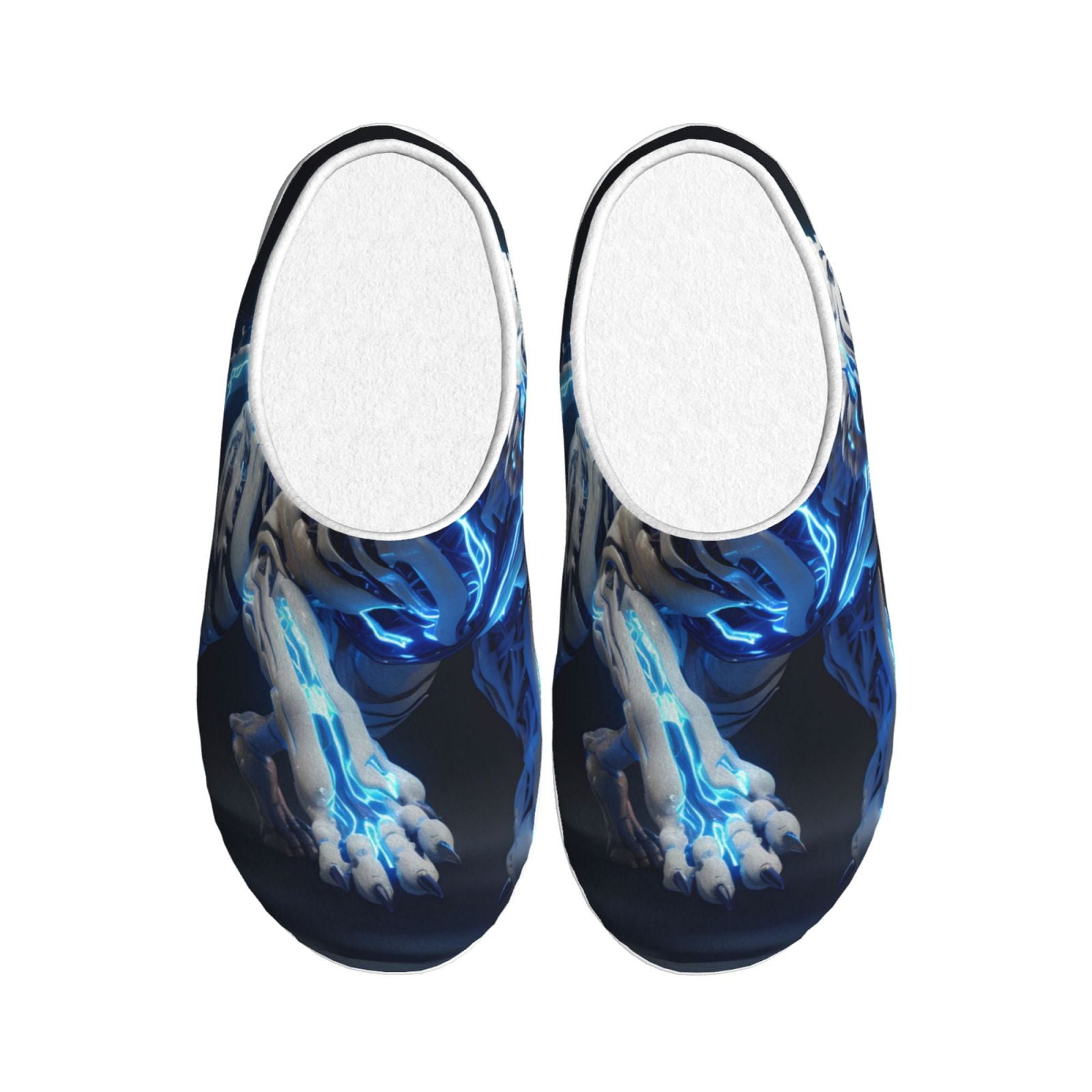 Haiem Futuristic Blue Light White Tiger Print Women's Fuzzy Memory Foam ...