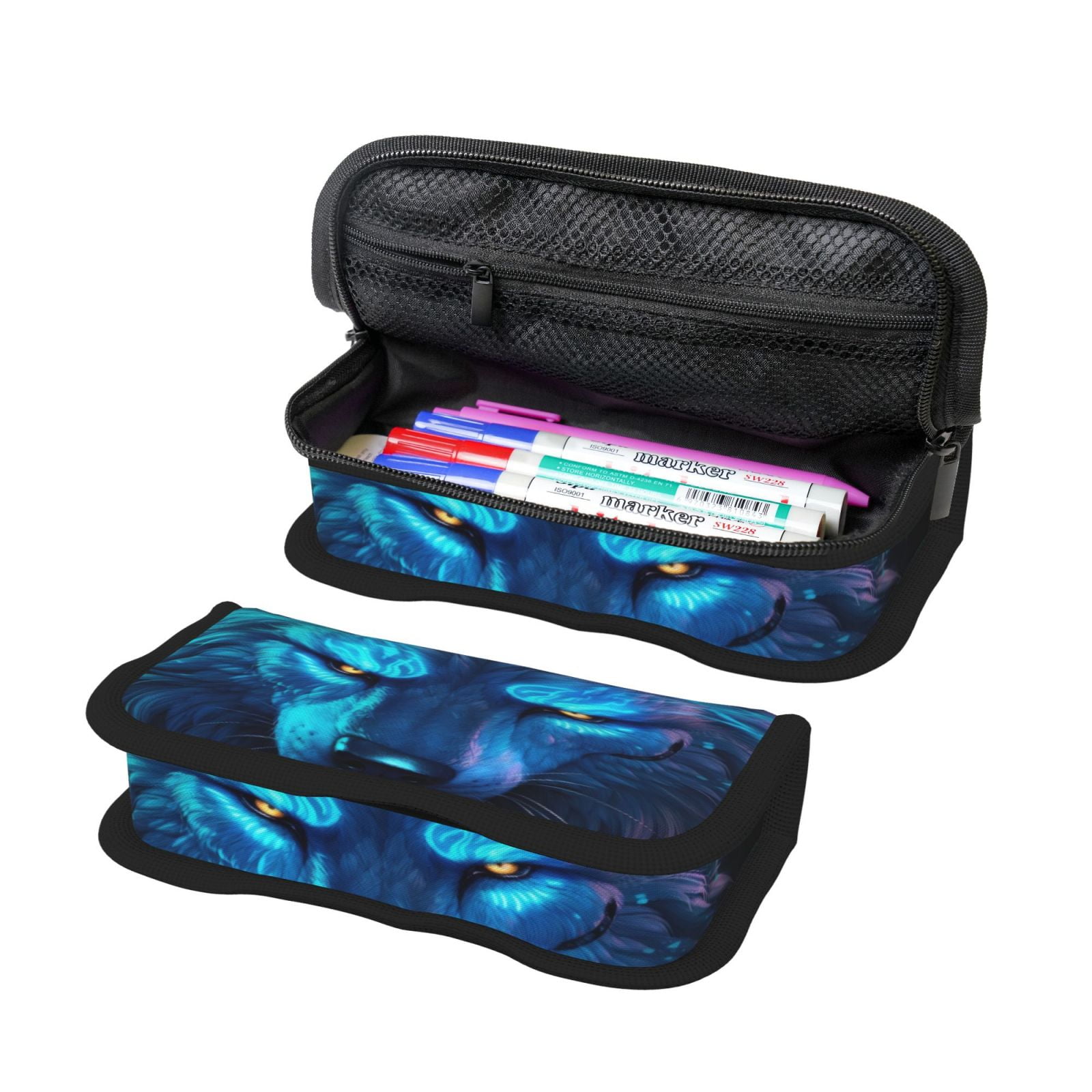 Haiem Futuristic Blue Light Wolf Printed Large Pencil Case, Big ...