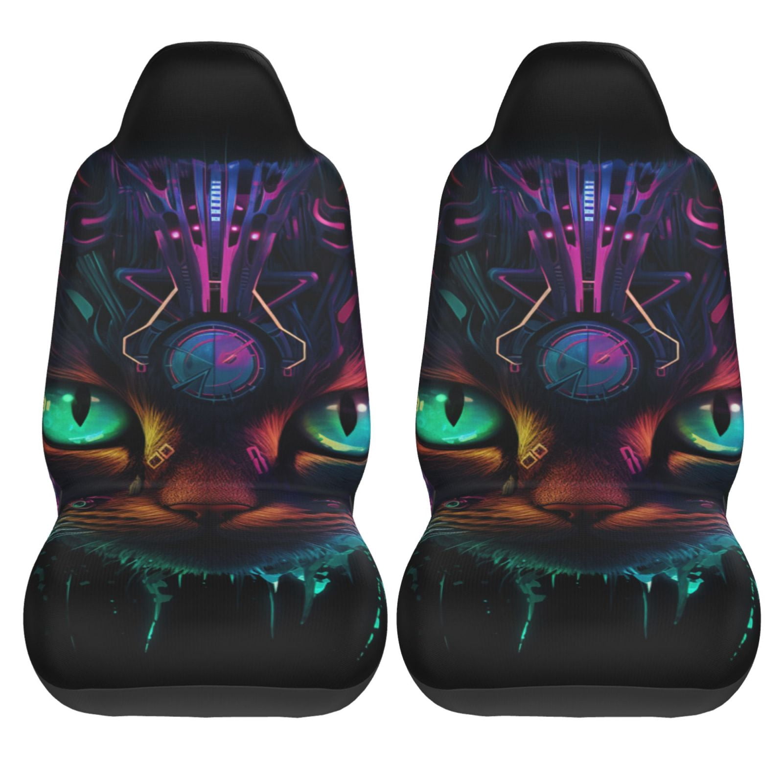 Haiem Futuristic Cat Warrior Printed Car Seat Covers Set of 2 ...