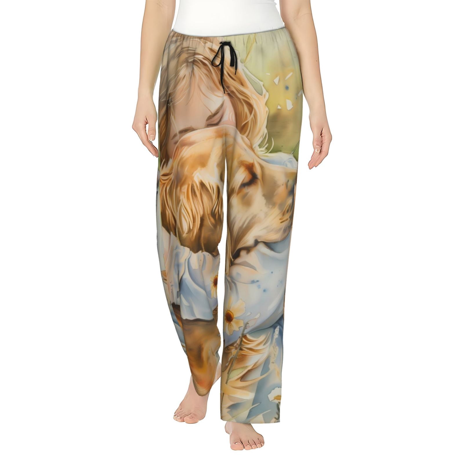 Haiem Girl Hugging Dog Flowers Women's Pajama Pants Ultra Lightweight ...
