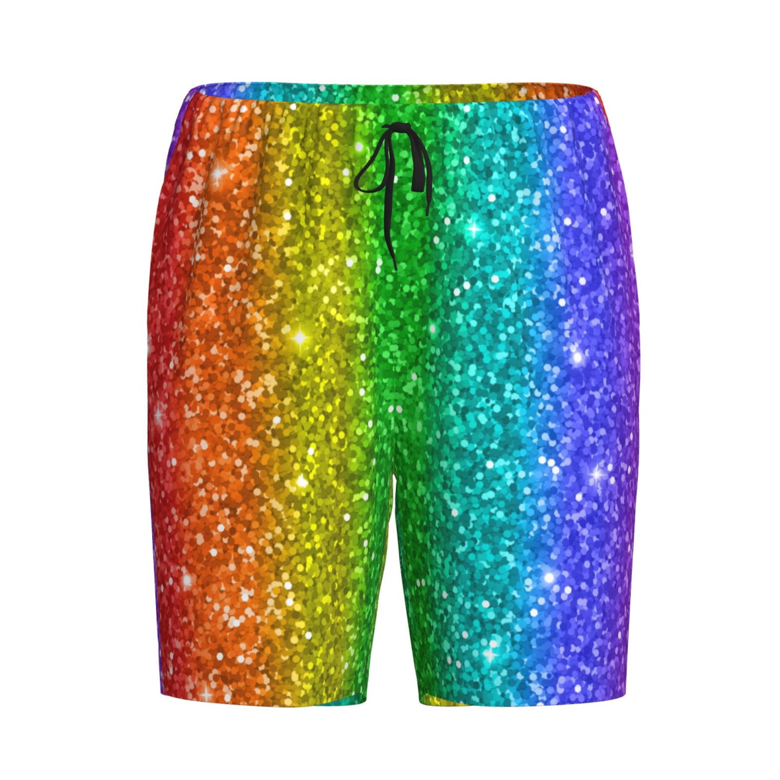 Haiem Glitter Rainbow Men's Pajama Short with Soft Woven Cotton Elastic ...