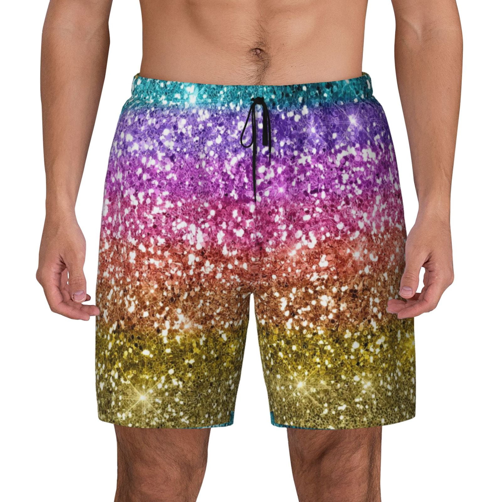 Haiem Glitter Rainbow Mens Swim Trunks with Compression Liner 2 in 1 ...