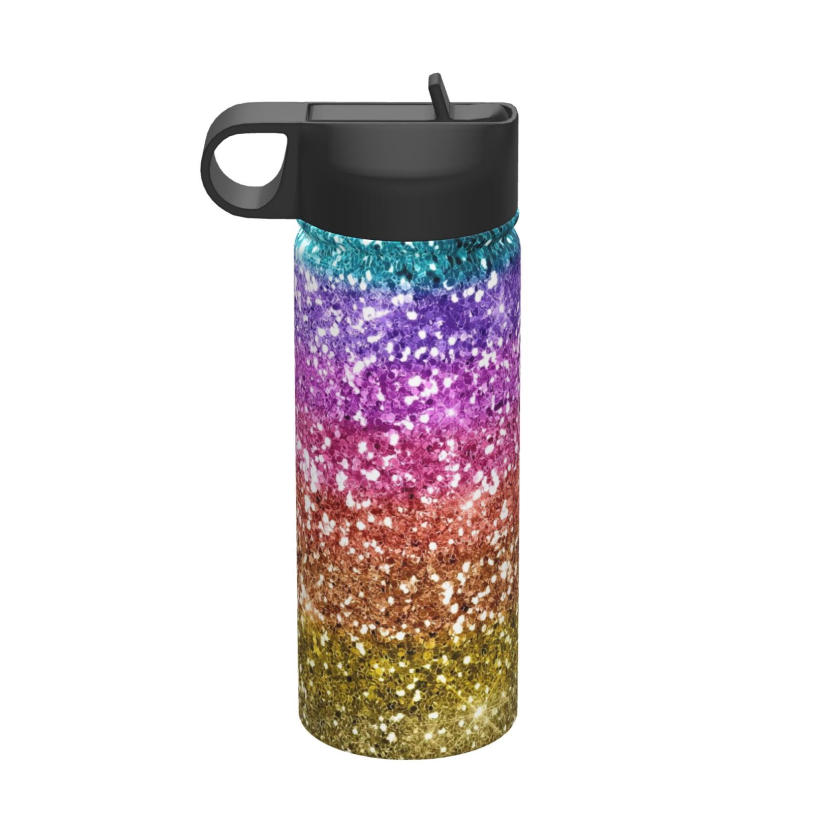Haiem Glitter Rainbow Printed 18oz Sports Insulated Kettle With Straw ...