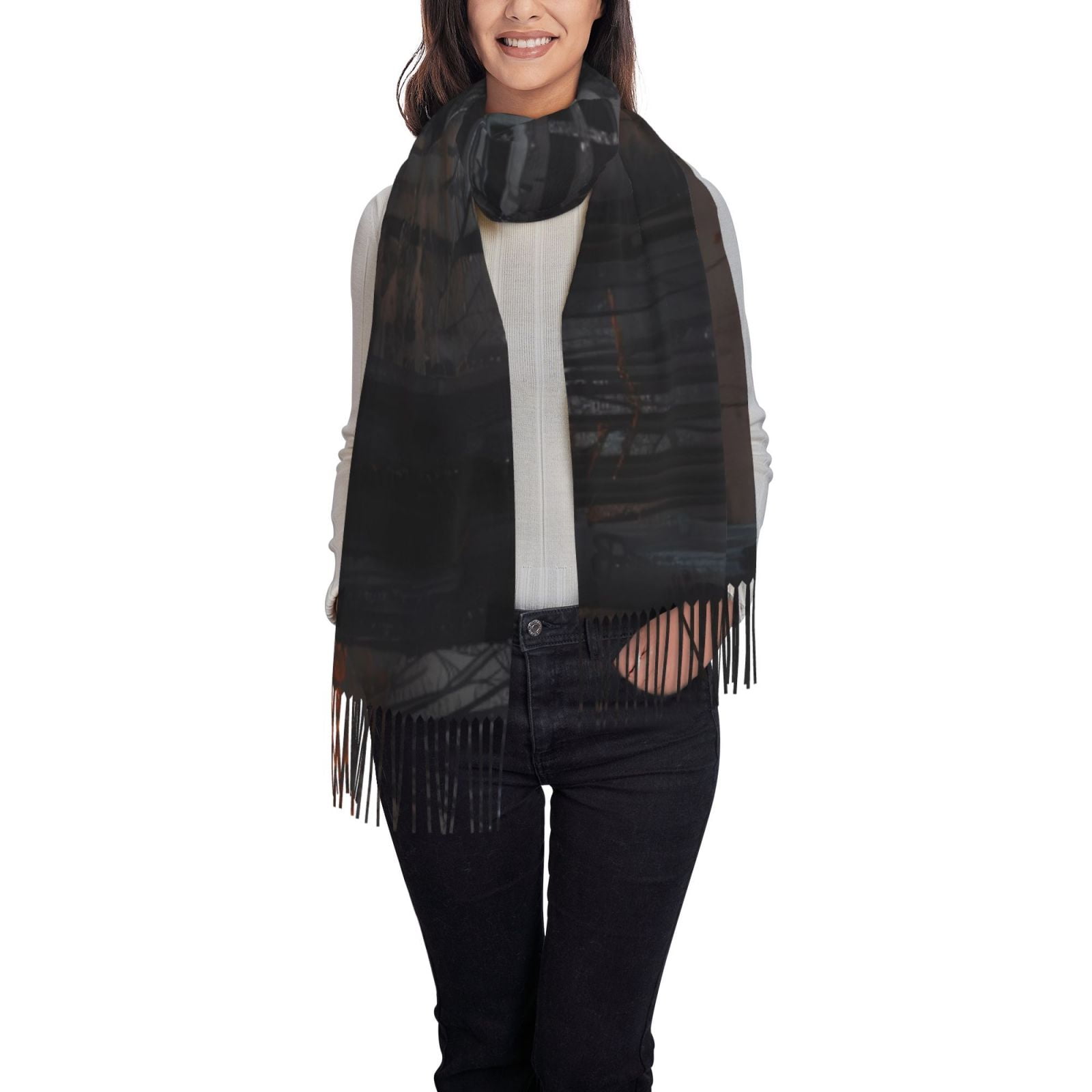 Haiem Gloomy Mansion Forest Scene Pattern Women's Long Blanket Scarf ...